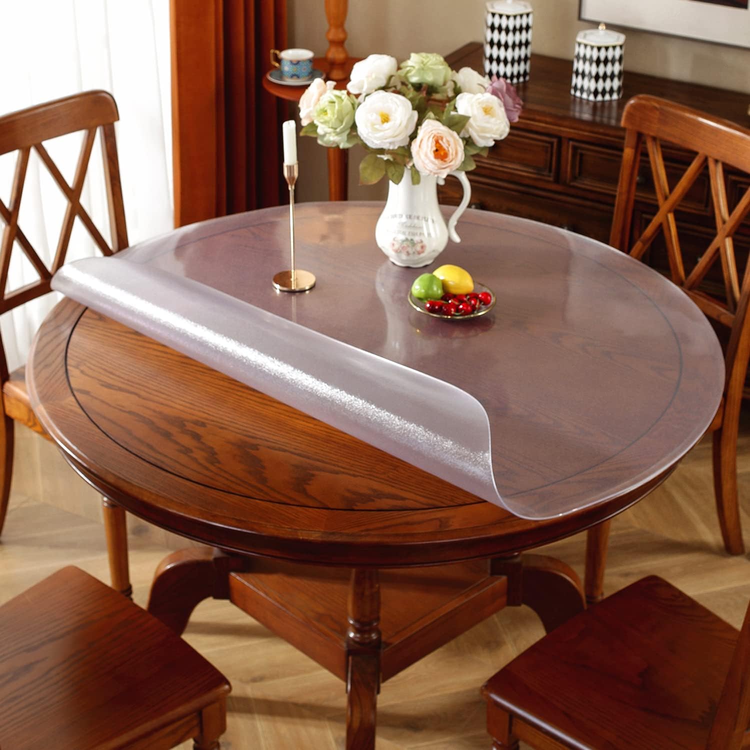 OstepDecor Frosted Round Table Cover Protector 2mm Thick 44 Inch Round
