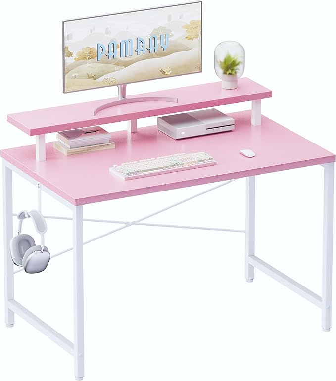 Amazon.com: Pamray 32 Inch Small Computer Desk with Monitor Stand ...