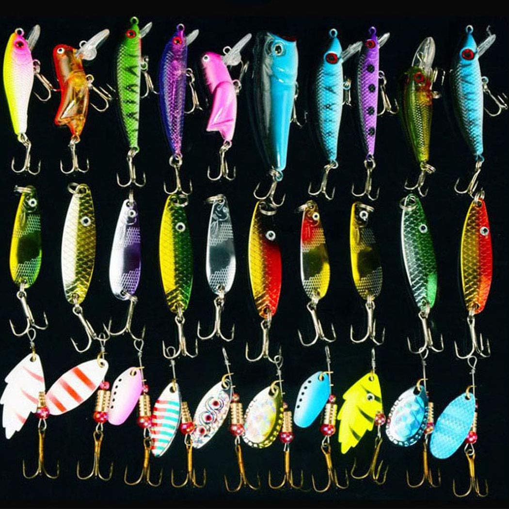30pcs Fishing Lure Set with Shark Hooks Colorful Mixed Mental Hard ...
