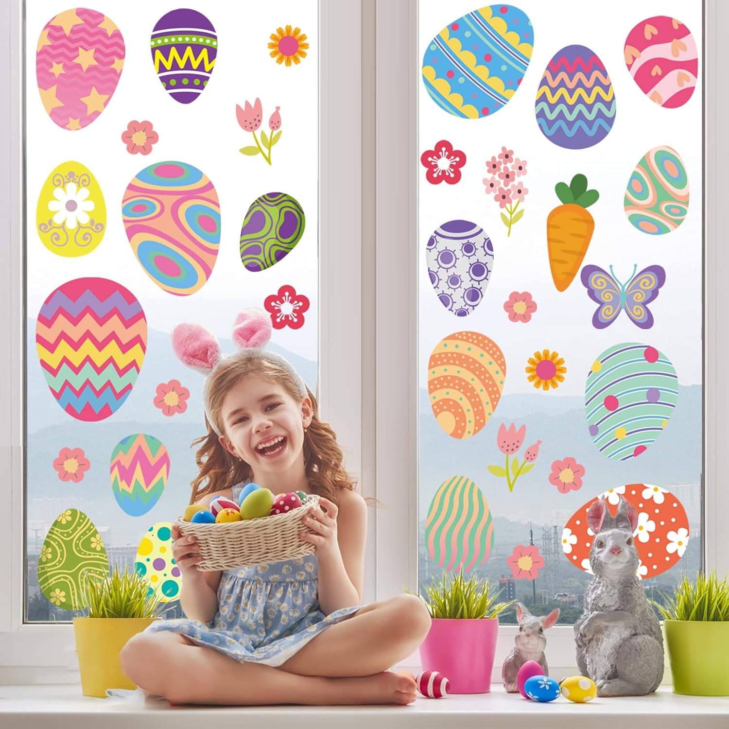 Amazon.com: 10 Sheets Easter Eggs Window Clings Decals Decor - Spring ...