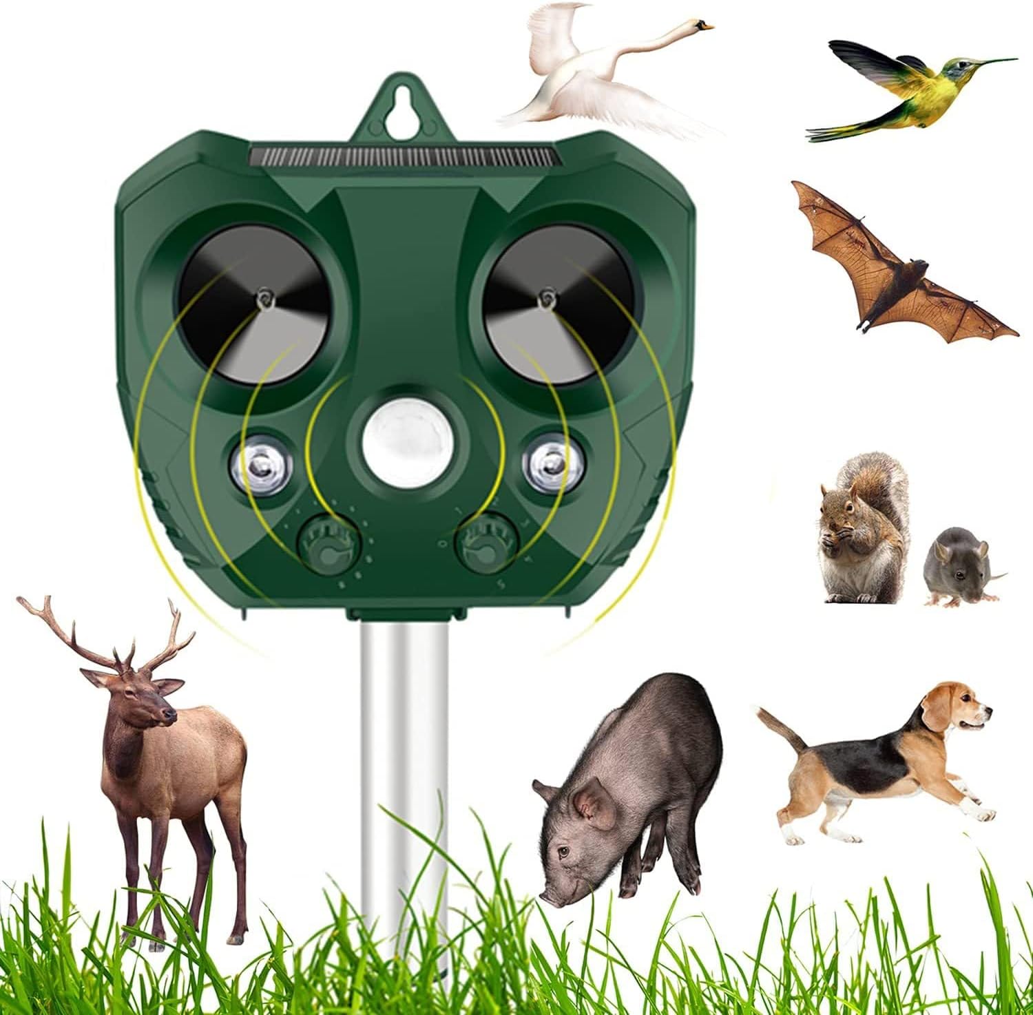 Solar Animal Ultrasonic Repeller 5 Adjustable Frequency & Modes Outdoor ...