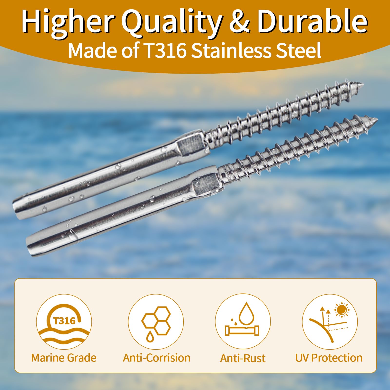 Snapklik.com : 40Pack 1/8" Thread Swage Lag Screws T316 Stainless Steel ...
