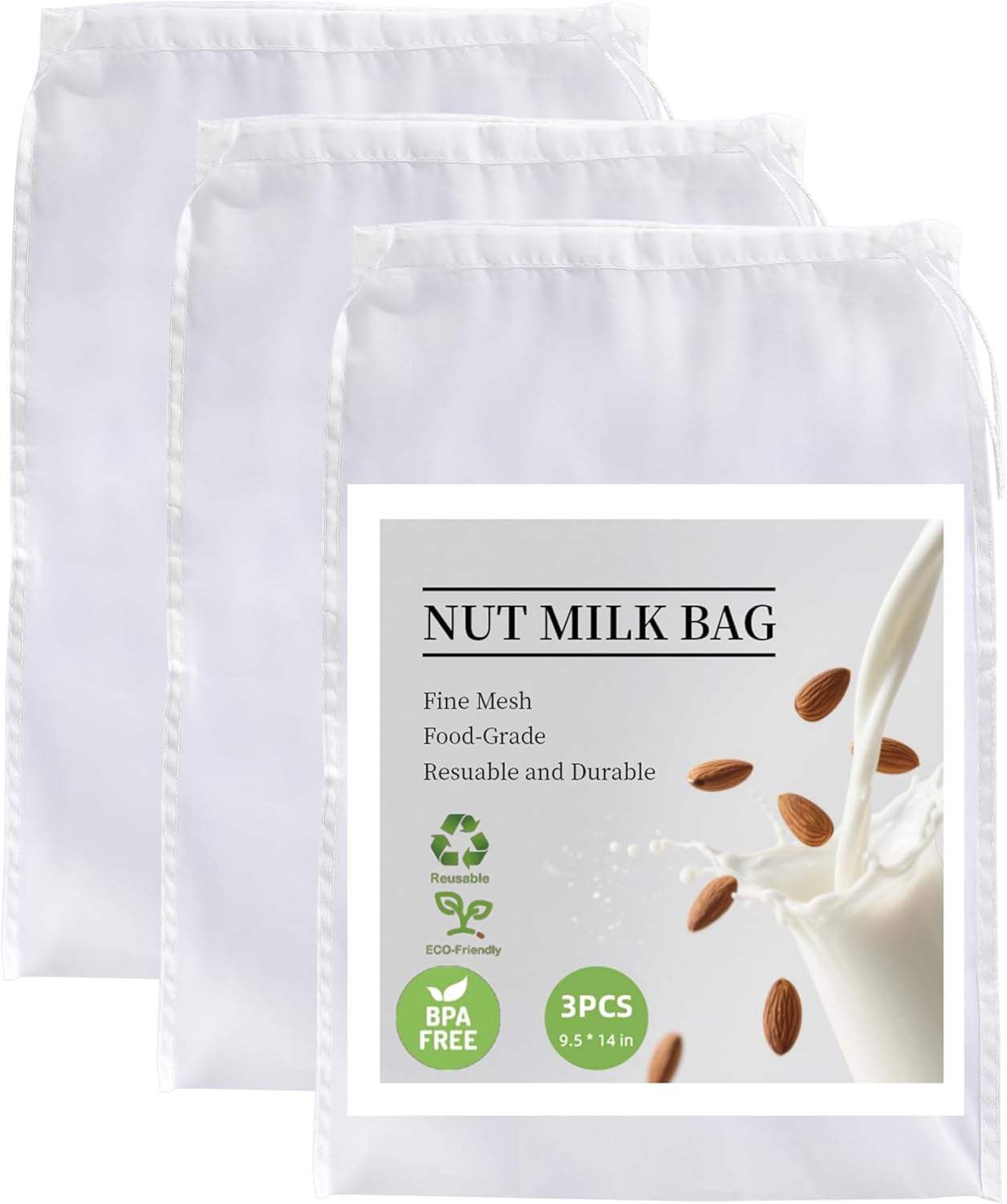 Amazon.com: 3 Pack Reusable Nut Milk Bag, Food-Grade Nylon Cheese Cloth ...