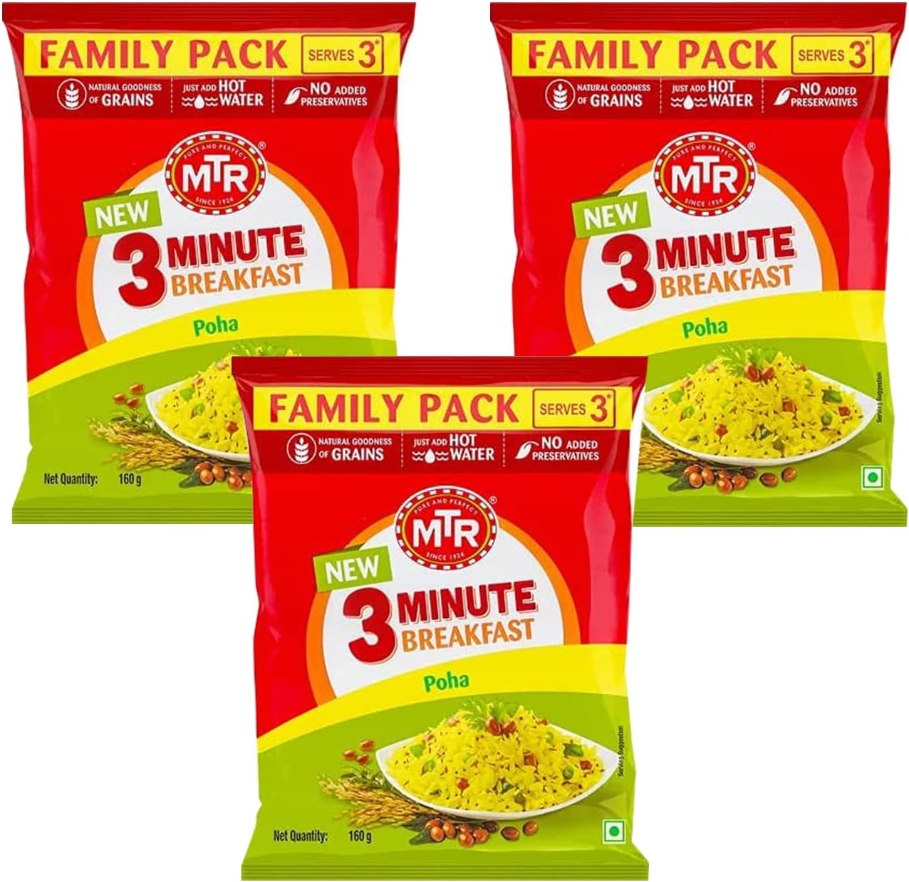 MTR POHA- FLATTENED RICE 160G (Pack of 3) - READY TO COOK IN JUST 3 ...