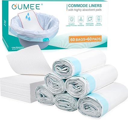 OUMEE 60 Count Commode Liners with Absorbent Pads, Disposable Toilet ...