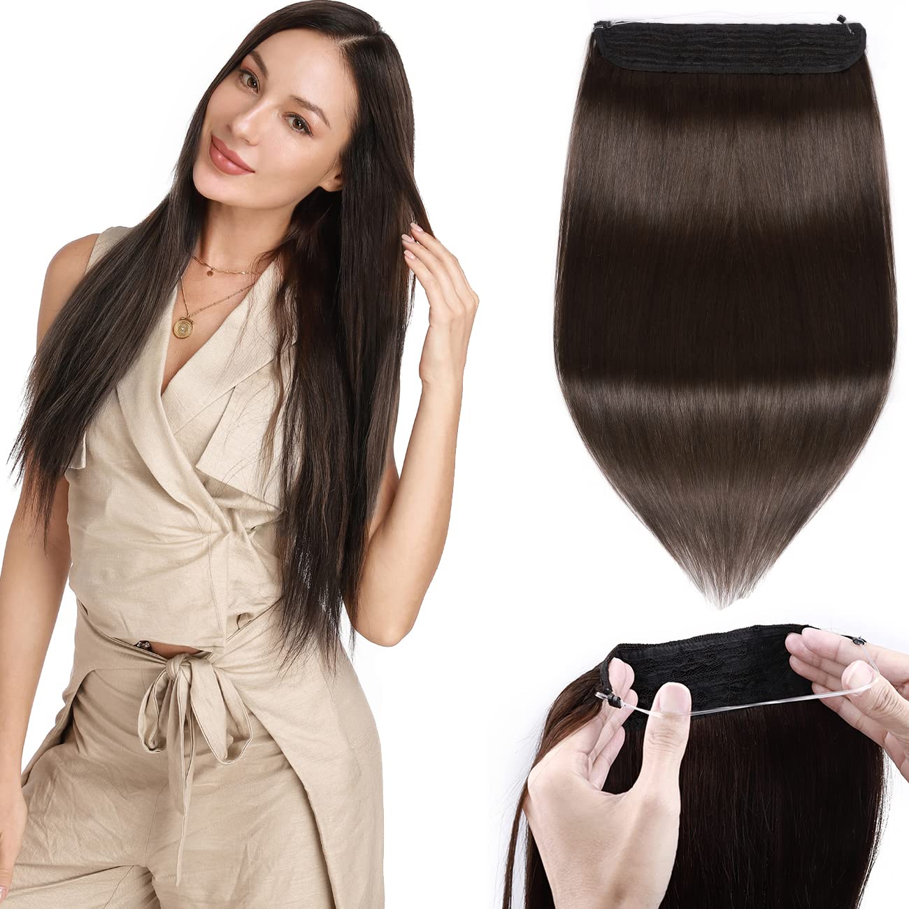 Amazon.com : S-noilite Wire Hair Extensions Human Hair Thick Secret ...