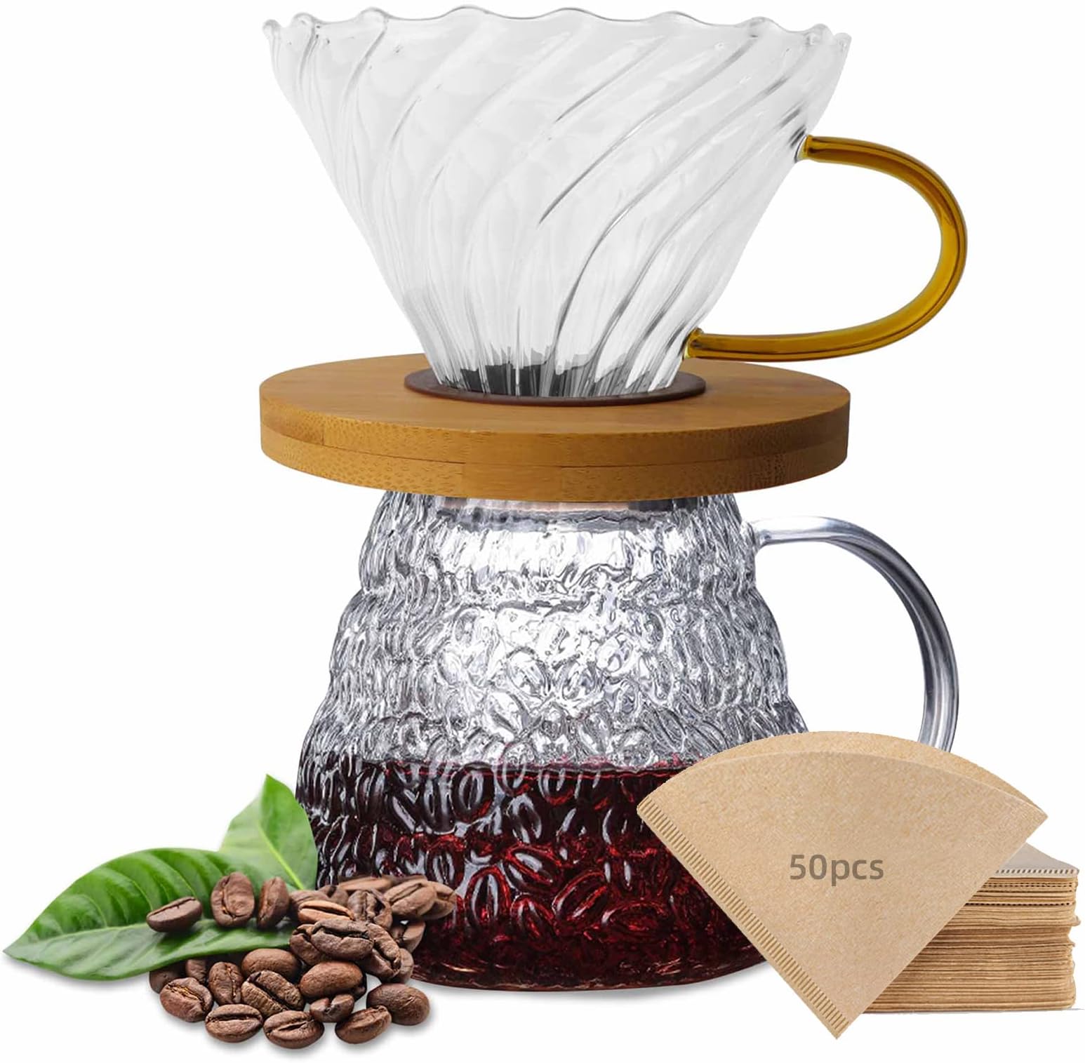 SuproBarware Pour over Coffee Maker Set, Manual Glass Coffee Filter ...