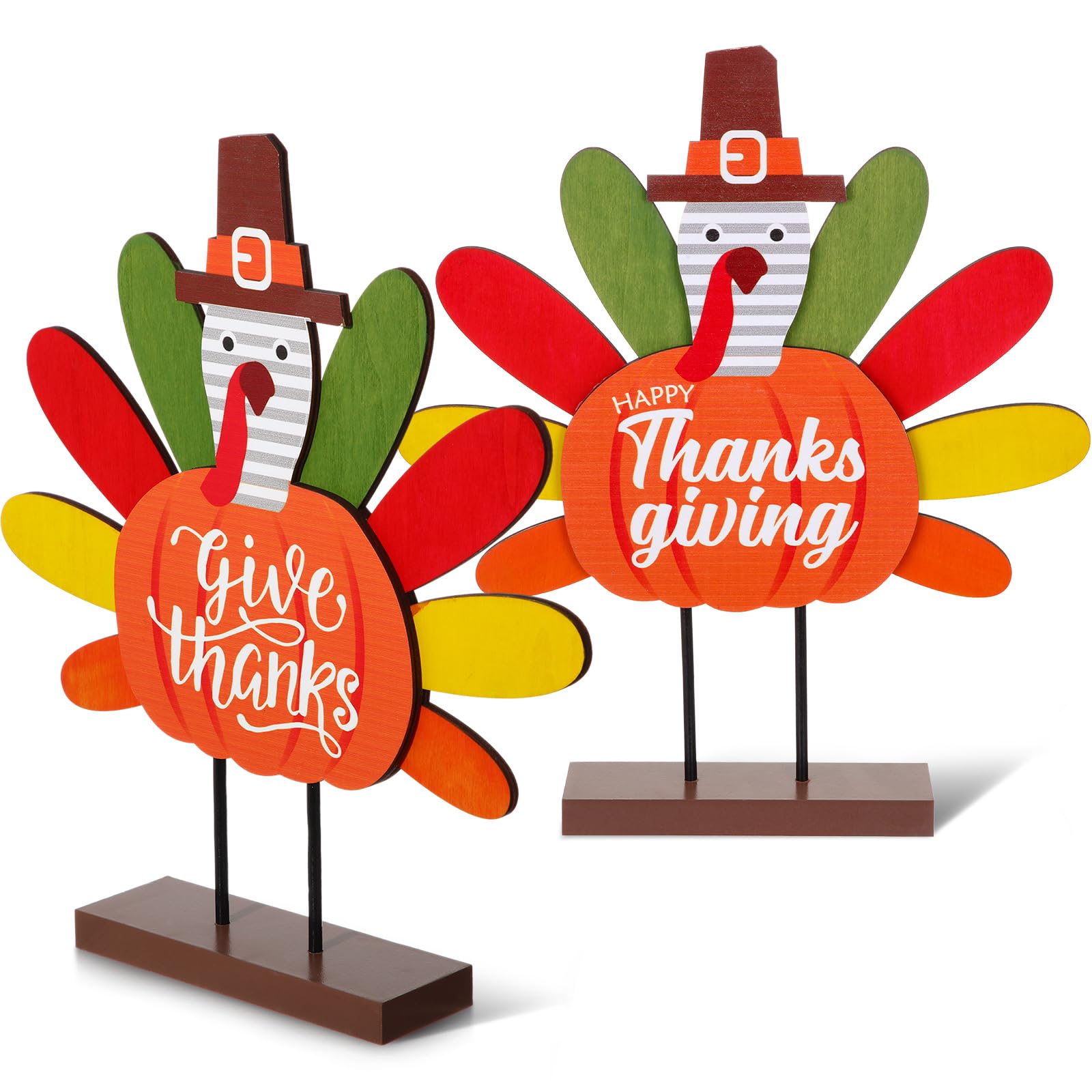 Amazon.com: Wesiti 2 Pcs 12" Thanksgiving Turkey Decor Wooden Indoor ...