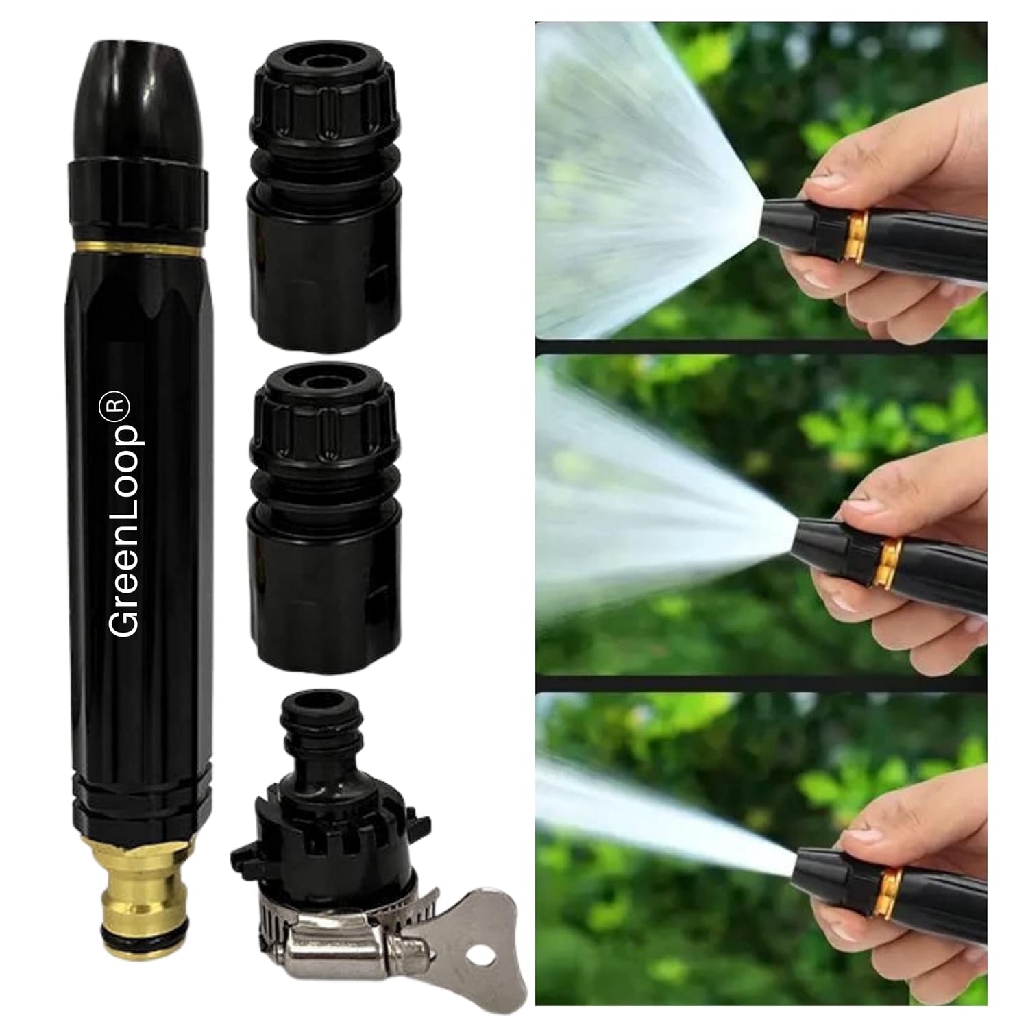 GreenLoop Water Spray Nozzle, 1/2”, with ALL Attachments, Adjustable ...