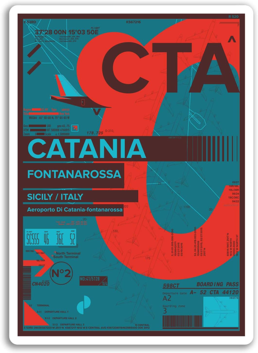 Amazon.com: 2 x 10cm CTA Catania Airport Vinyl Stickers - Sicily Italy ...