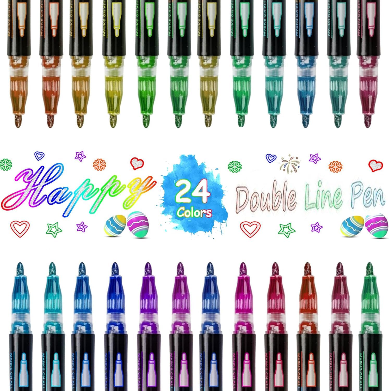 Amazon.com : GETRIC Double Line Outline Markers, 24 Colors Super ...