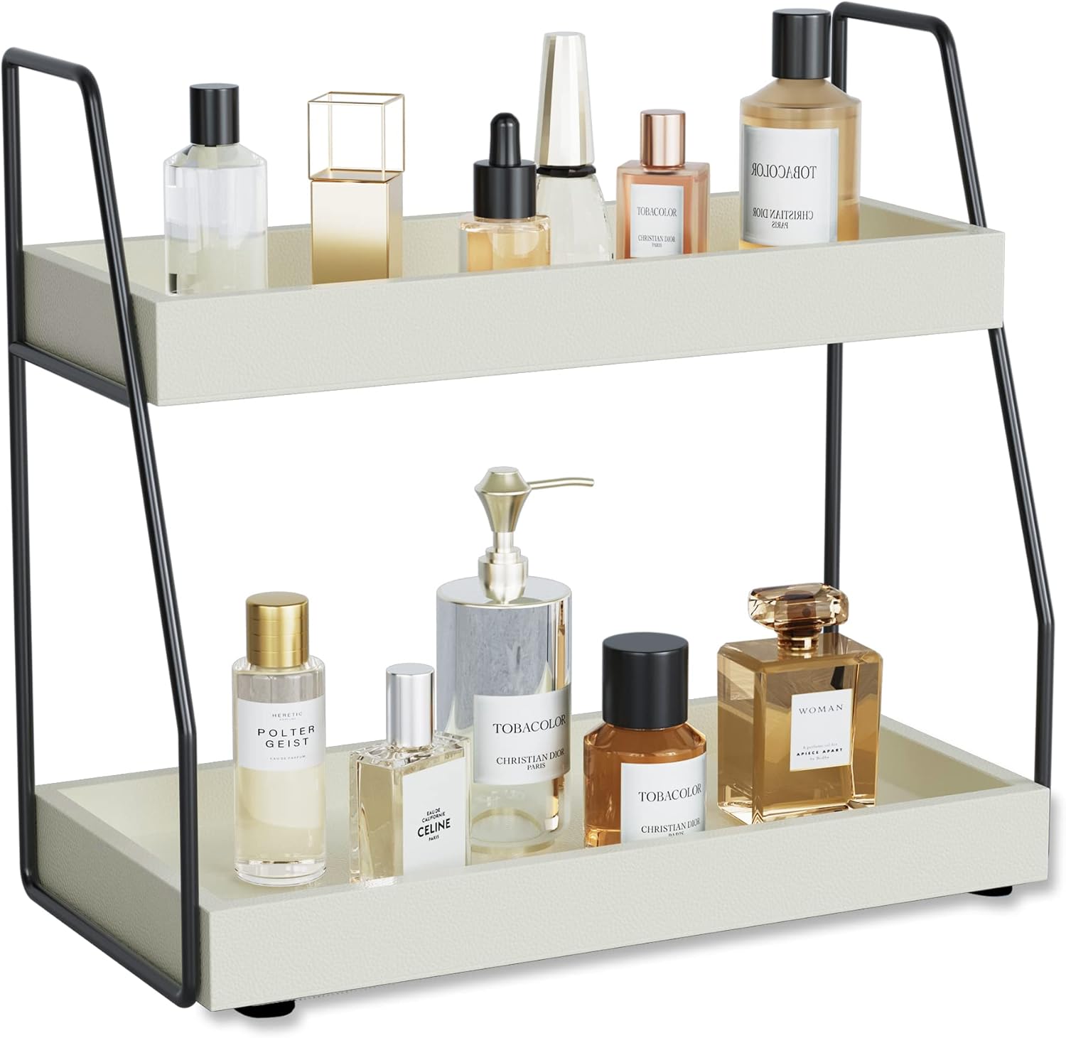 ZGO 2-Tier Bathroom Organizer Countertop, Faux Leather Bathroom ...