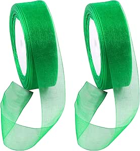 Amazon.com: Swpeet 2 Rolls 50 Yards x 1 Inch Green Shimmer Sheer Fabric ...