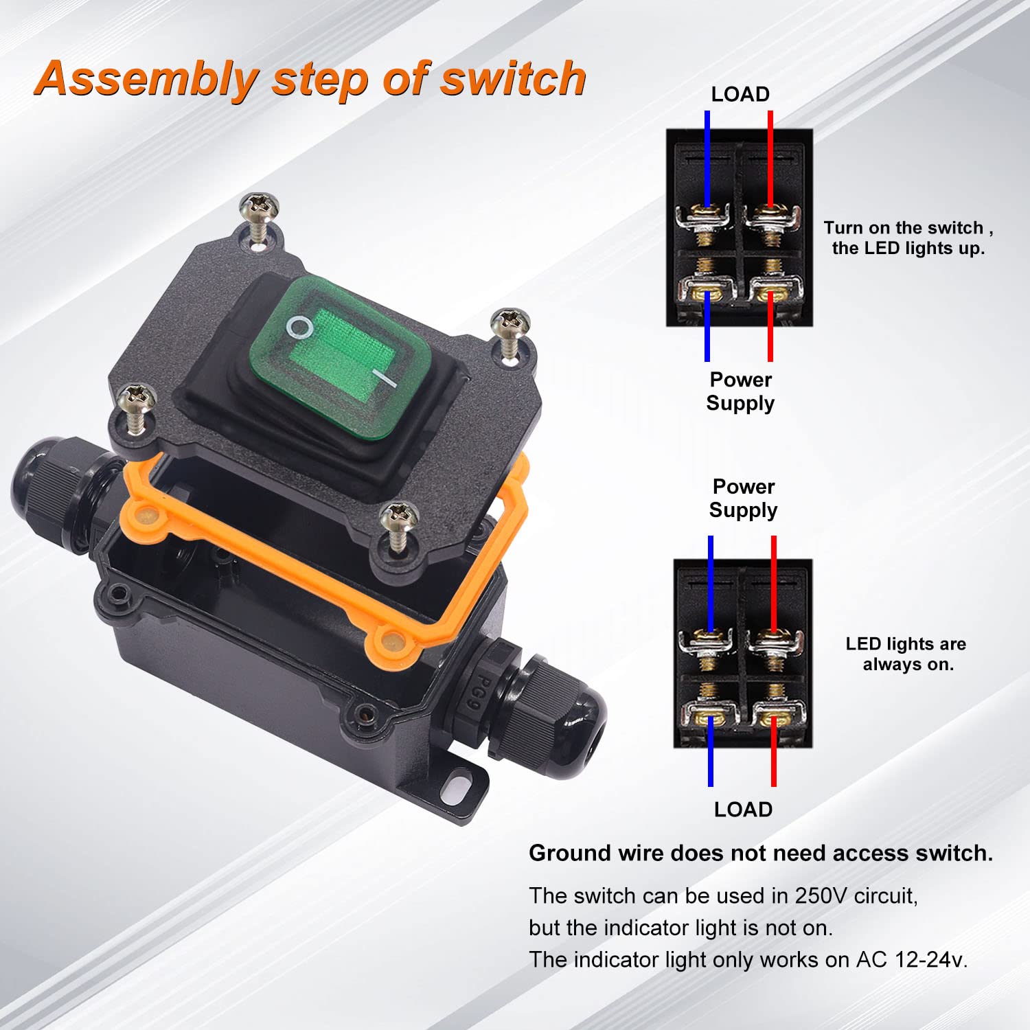 Weideer 12v Switch Ip67 Waterproof Inline Cord Switch On Off30a 24v 12 Volt Green