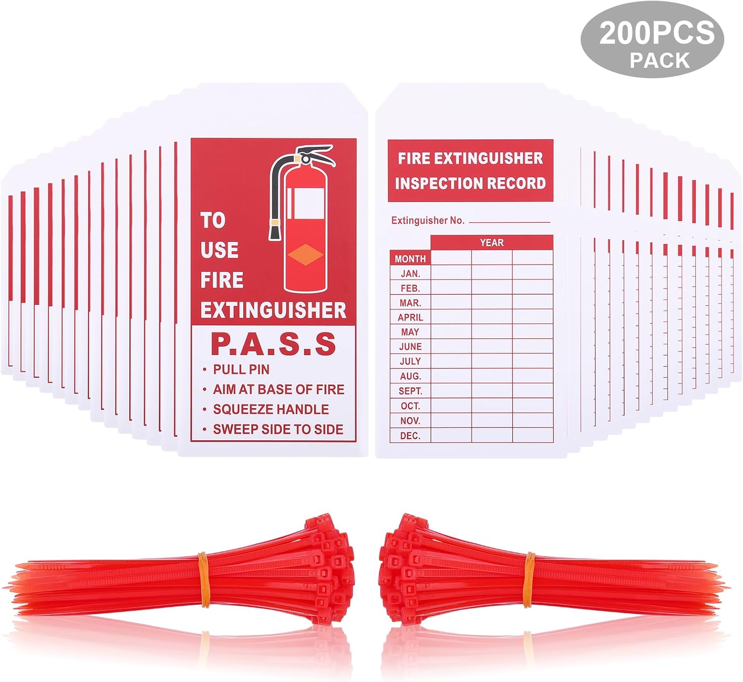 200 Sets Fire Extinguisher Inspection Tags with 200PCS Adjustable Zip ...