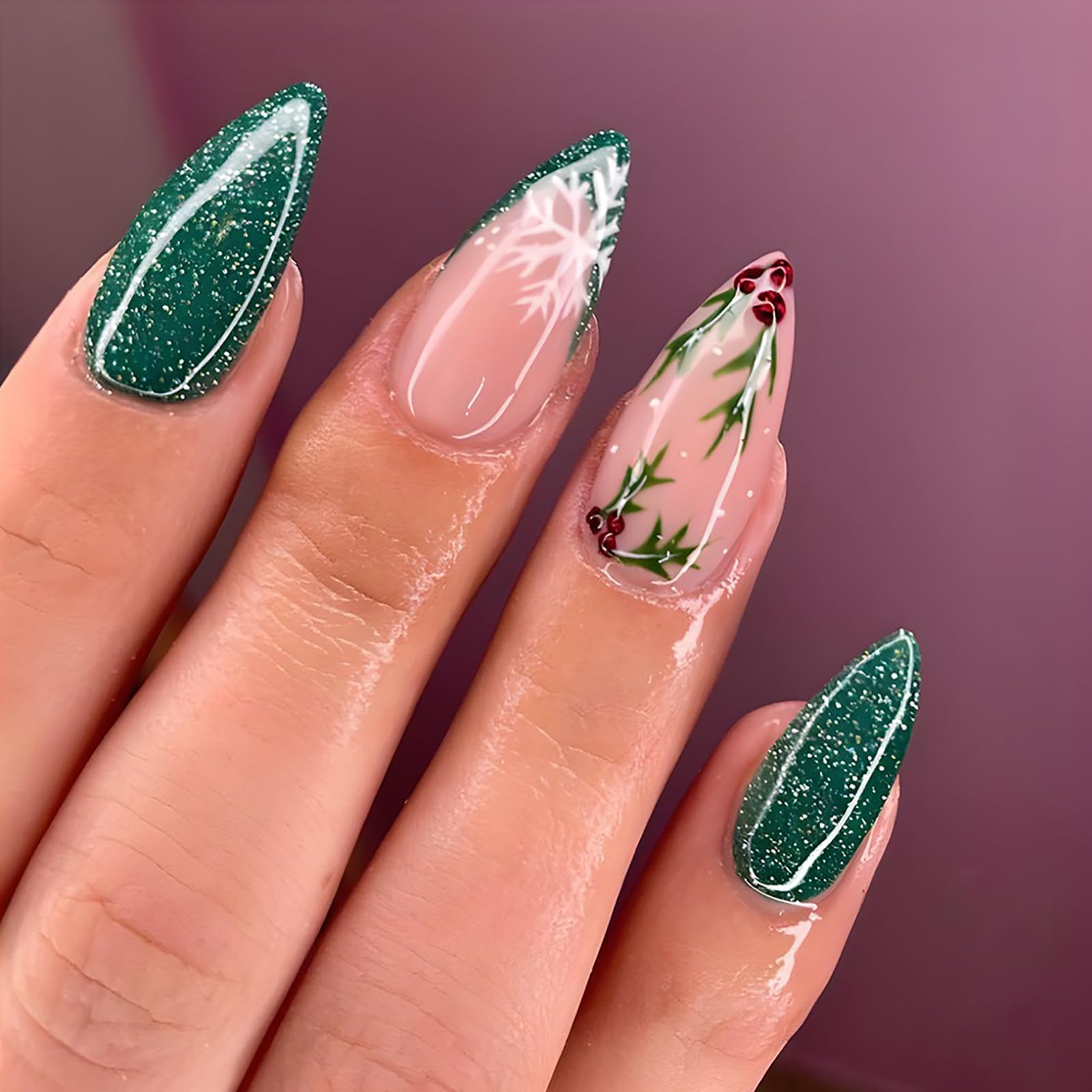 Amazon.com: Christmas Nails Press on Nails Short Square Fake Nails ...