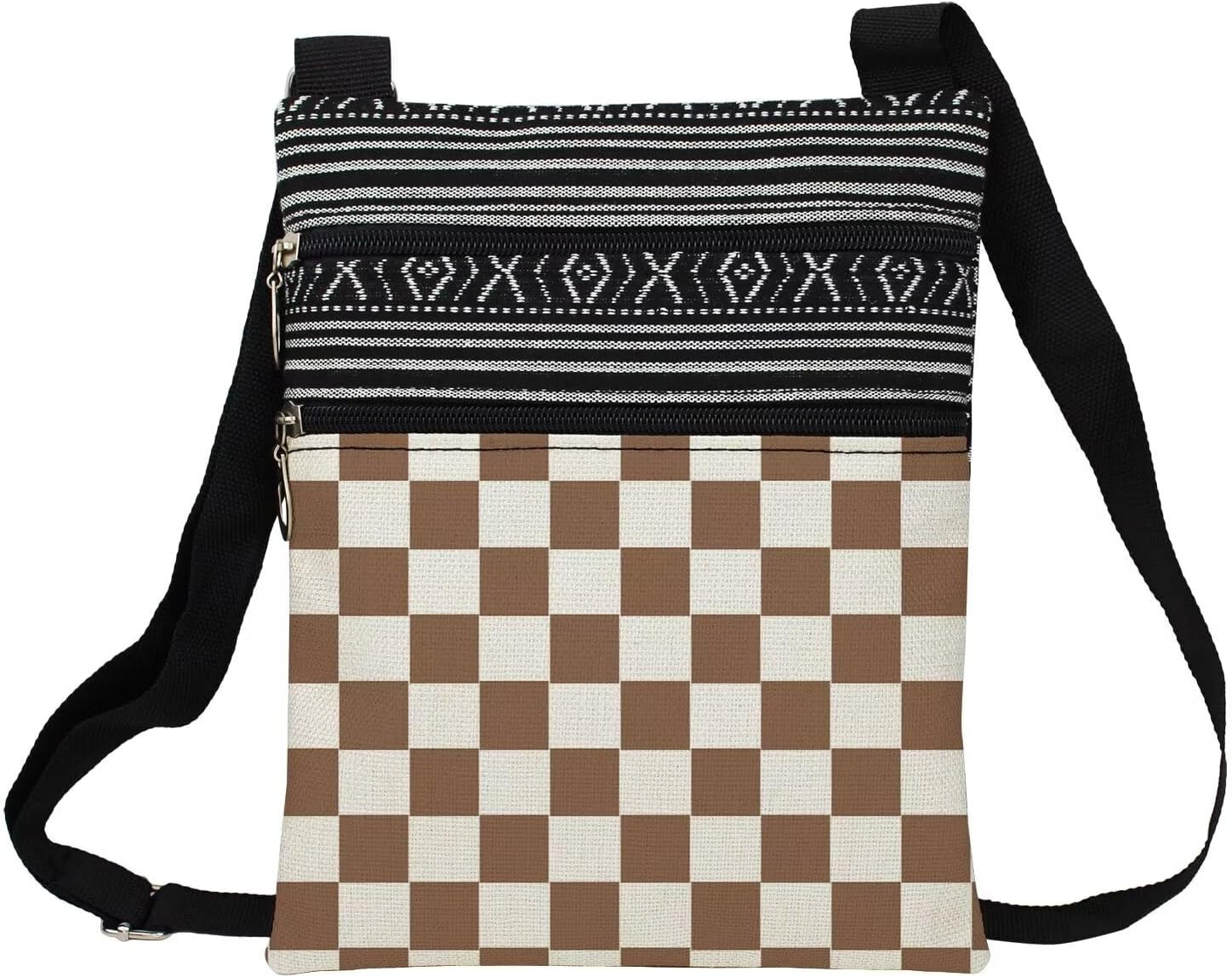 LiuenMgg Brown Plaid Messenger Bag Small Ethnic Pattern Printed ...