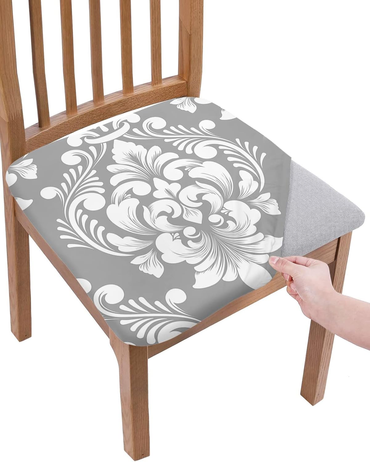 Amazon.com: Grey Paisley Dinning Chair Seat Covers, 4 Pack Stretch ...