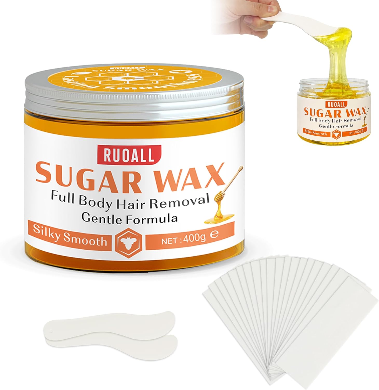 400g Honey Hair Removal Sugar Wax, Cold Wax Roller Kit for Body Waxing ...