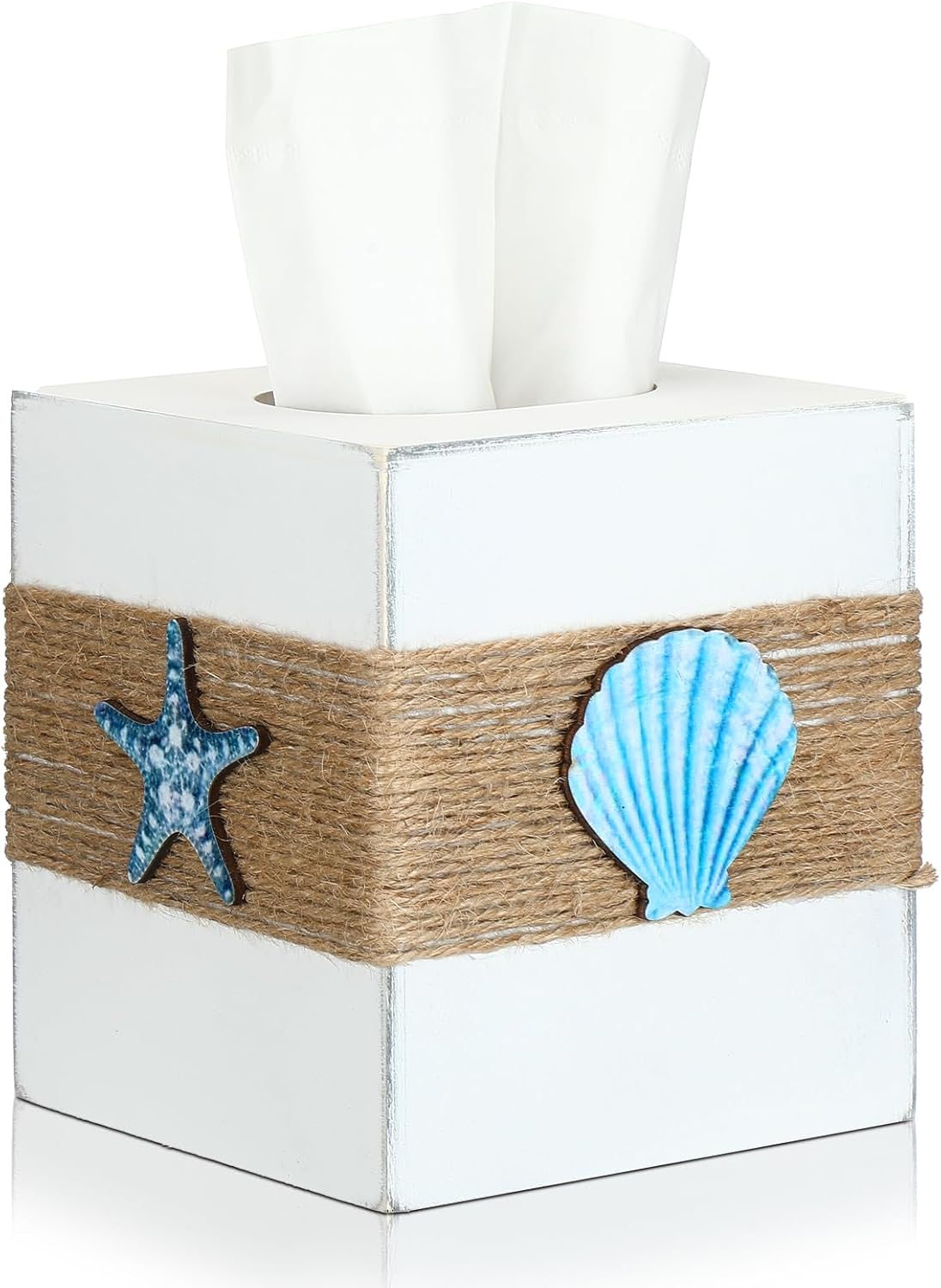 Amazon.com: Threehoney Wood Tissue Box Cover Square Beach Farmhouse ...