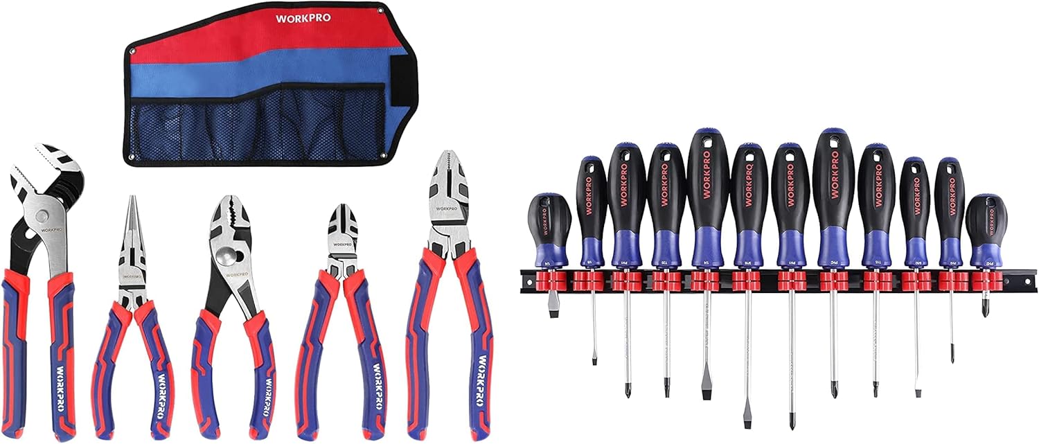 WORKPRO 5-piece Pliers Set, 12-Piece Magnetic Screwdrivers Set ...