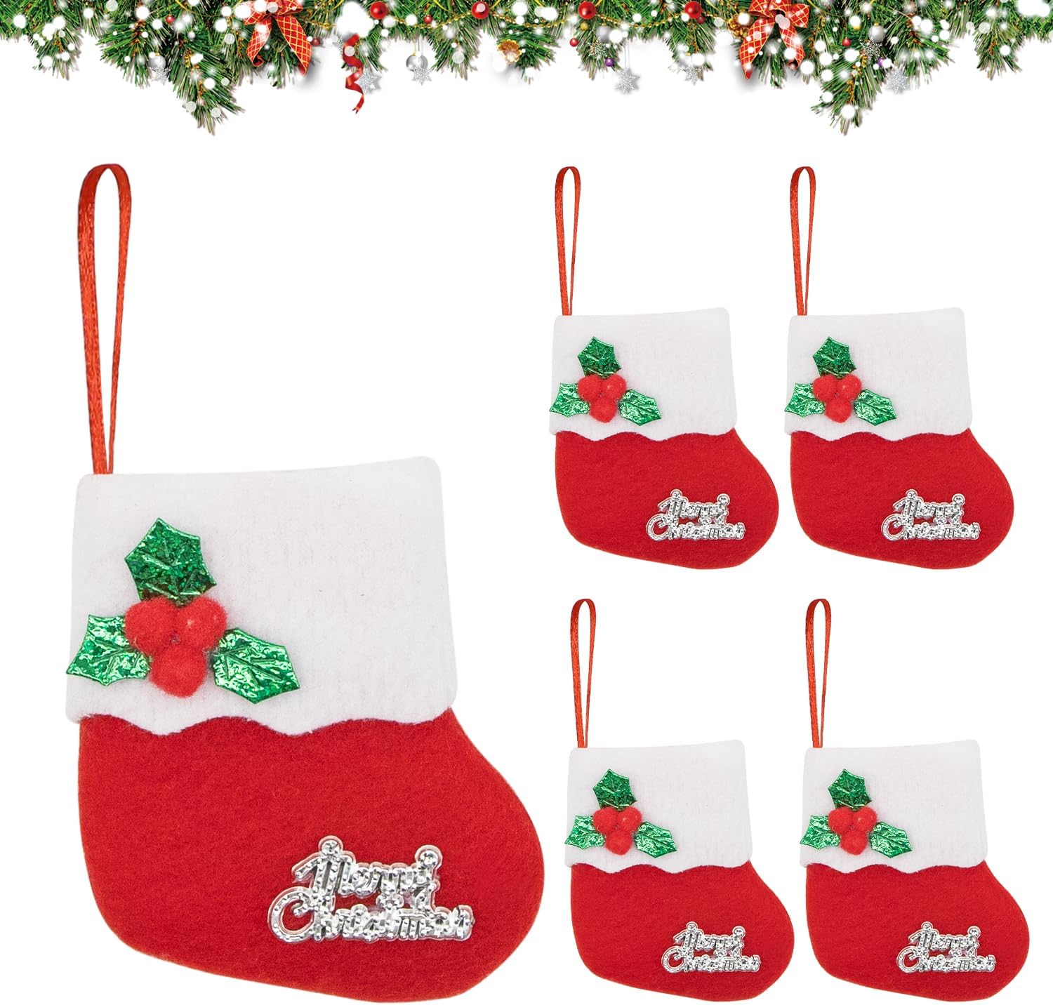 CHEERYMAGIC Mini Christmas Stocking, Xmas Stocking Tree Felt Ornaments ...