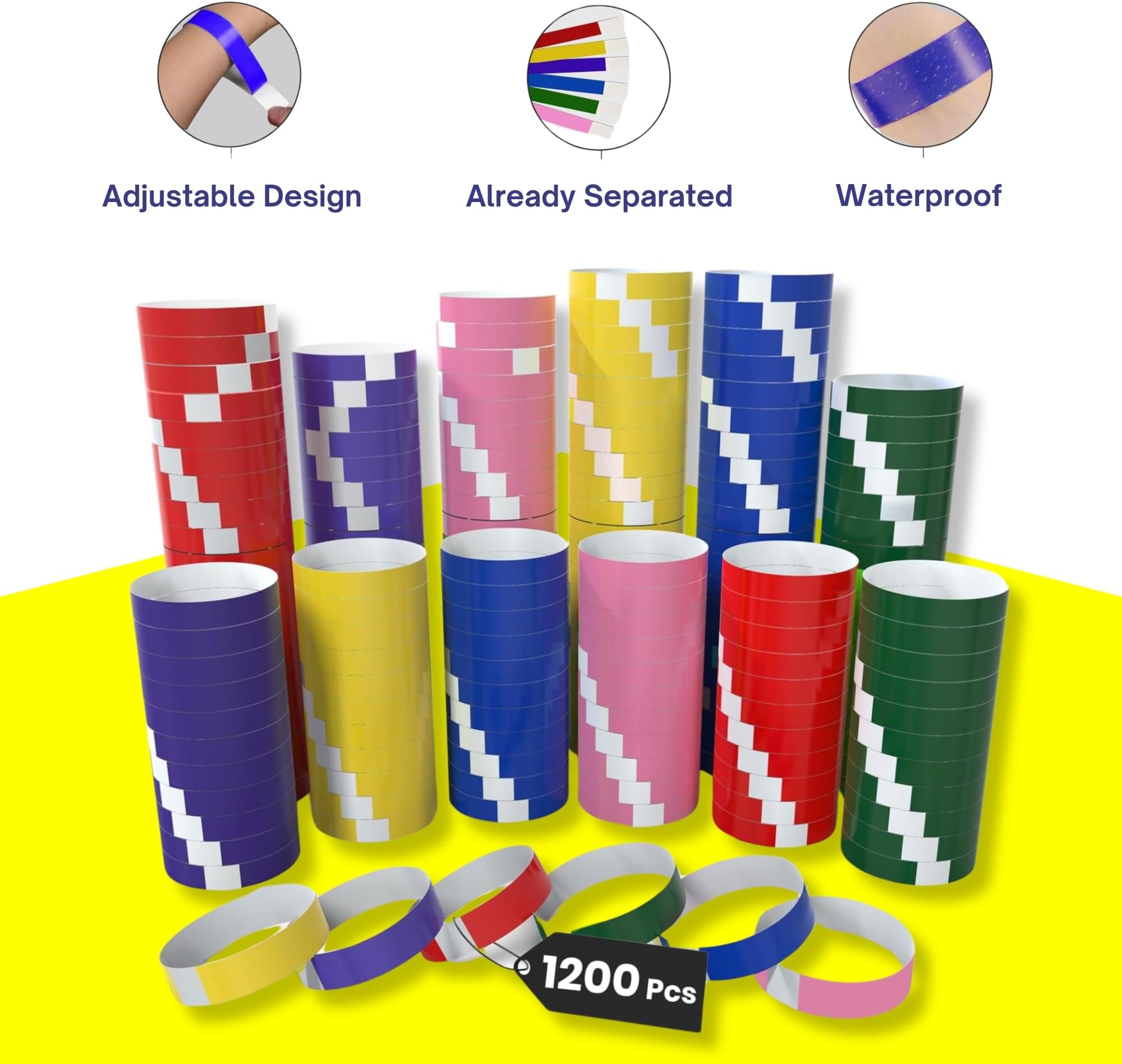 Amazon.com : Fiesta Bands [1200 Count] Colored Wristbands for Events ...