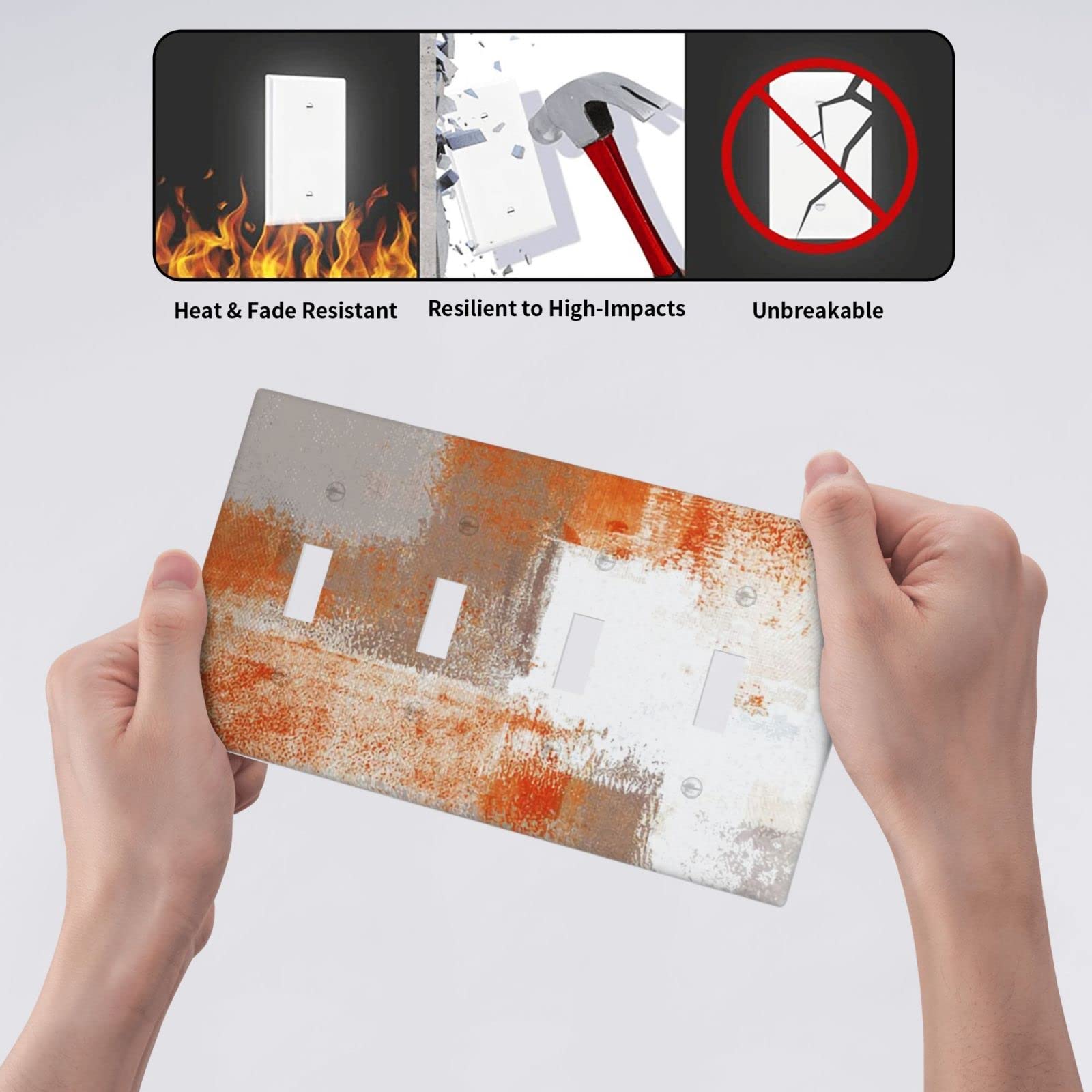 Orange Gray Abstract 4 Gang Light Switch Cover Decorative Quad Toggle ...