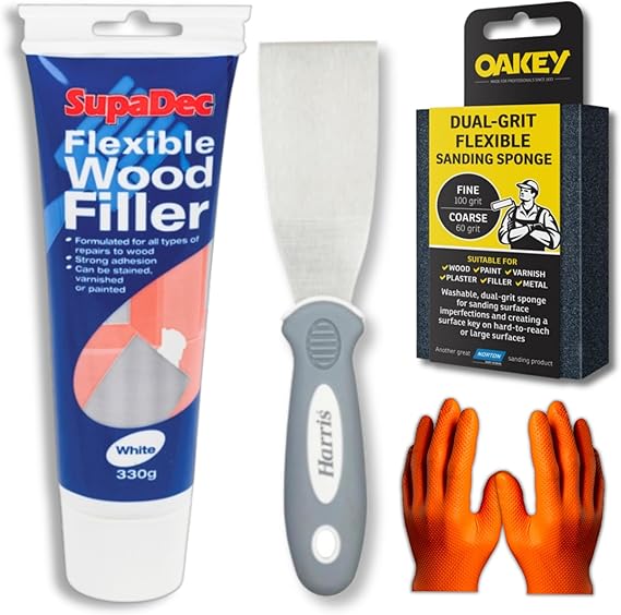 Wood Filler Tool Kit Containing 330g Supadec Flexible White Wood Filler ...