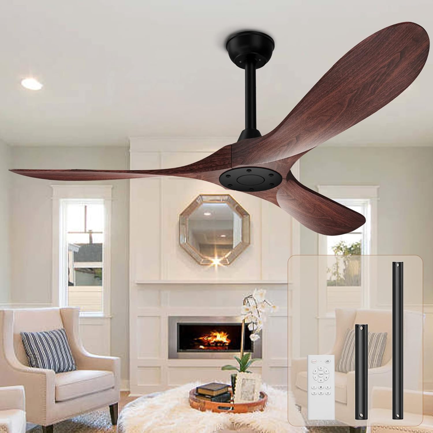 KASASS Outdoor Ceiling Fan, 52 Inch Remote Control Ceiling Fan, Indoor ...