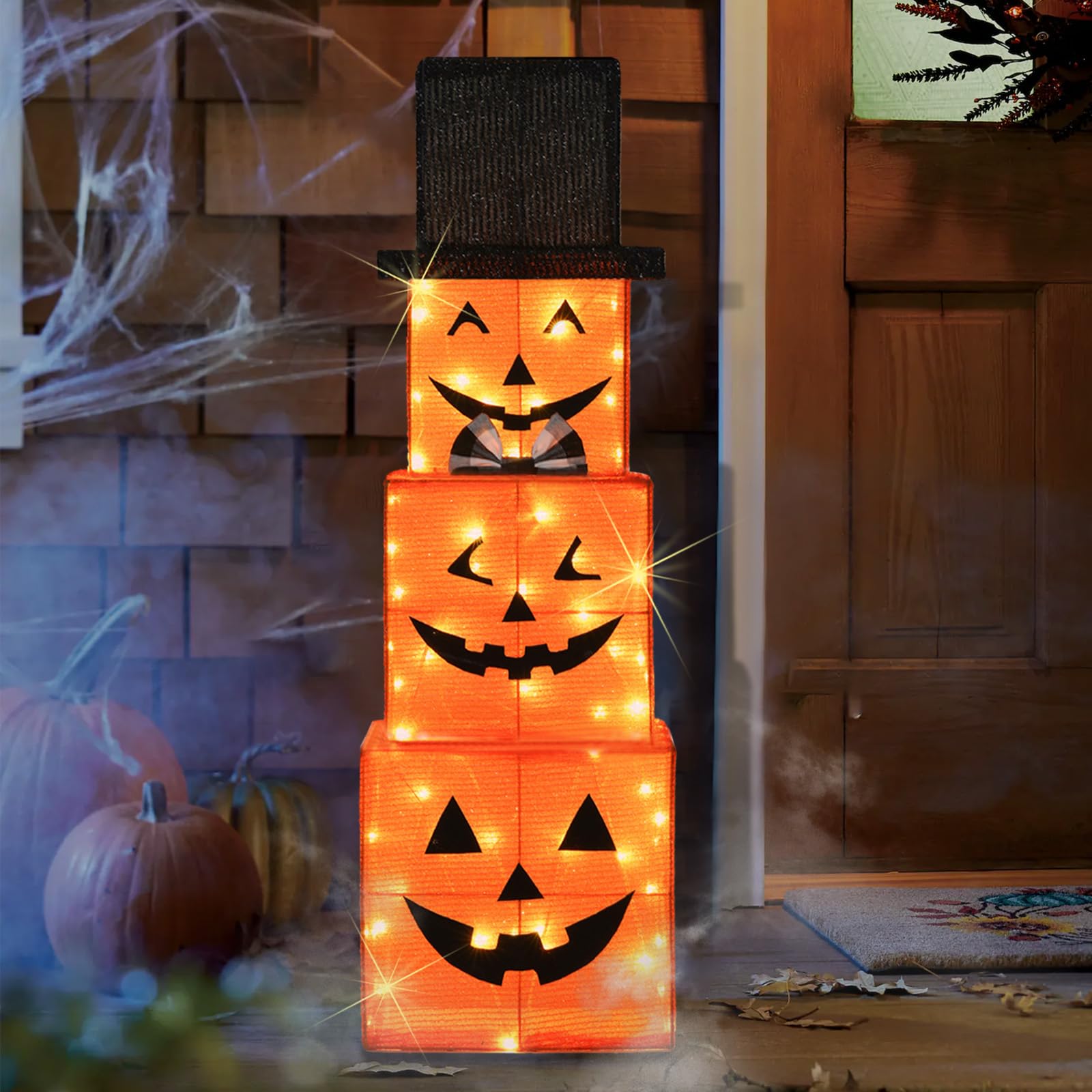Snapklik.com : Halloween Stacked Pumpkins Decorations, 3 Ft Pre-Lit ...