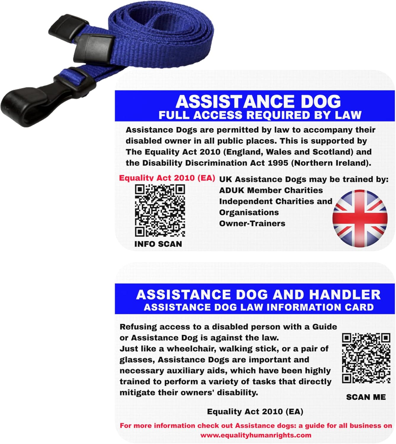 Assistance dog blue UK law card with blue lanyard : Amazon.co.uk ...