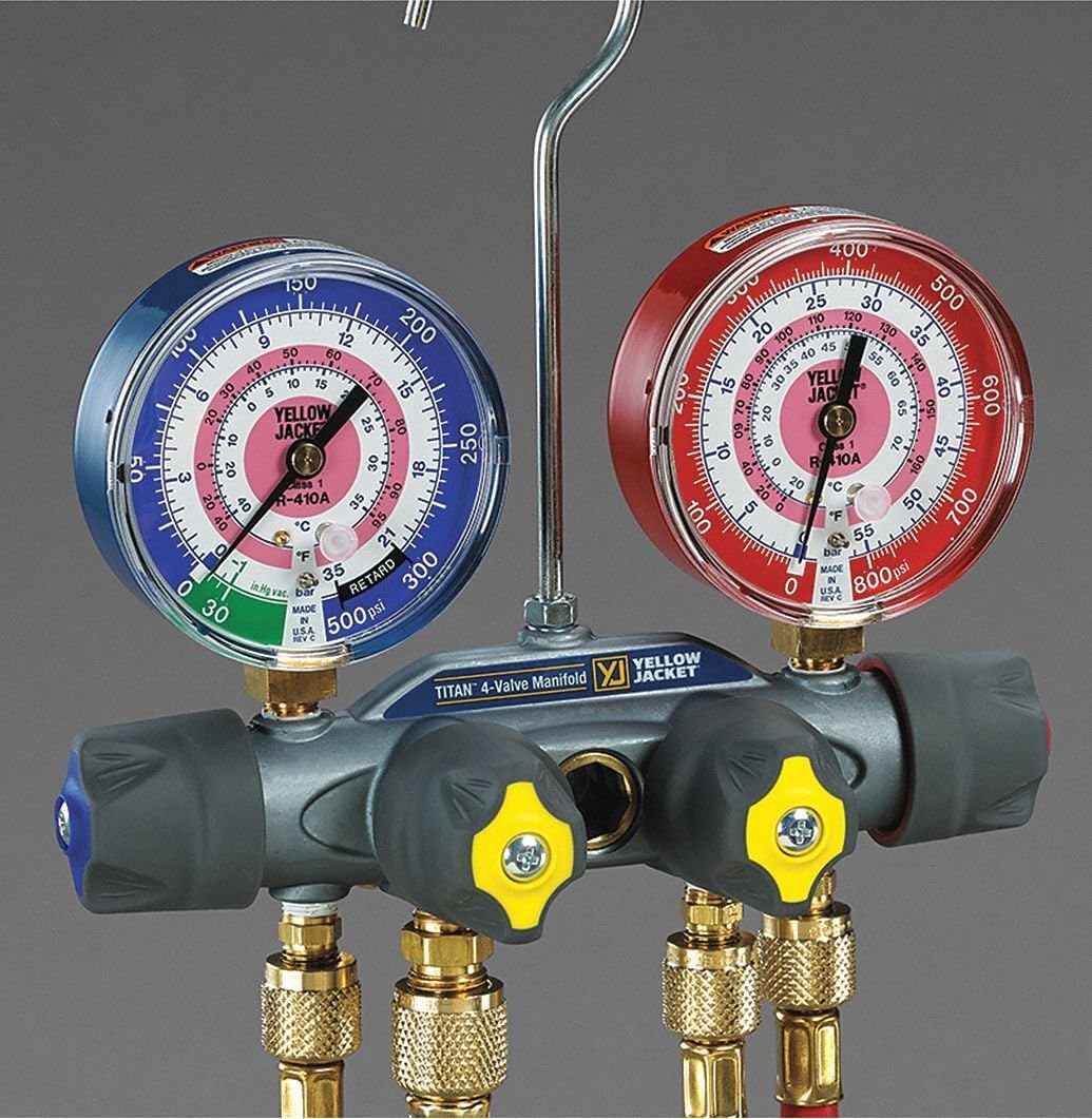 Amazon.com: Yellow Jacket Mechanical Manifold Gauge Set, 4-Valve ...