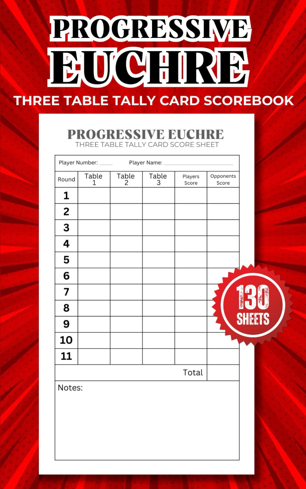 Progressive Euchre Three Table Tally Card Scorebook: 130 Progressive ...