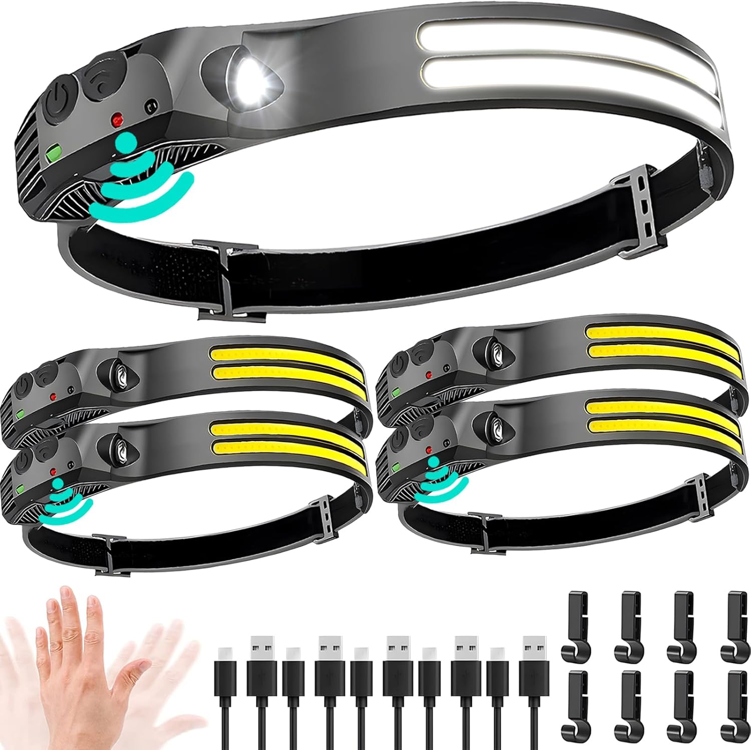 Amazon.com: LED Headlamp Rechargeable 5PCS - 230° COB Super Bright Head ...
