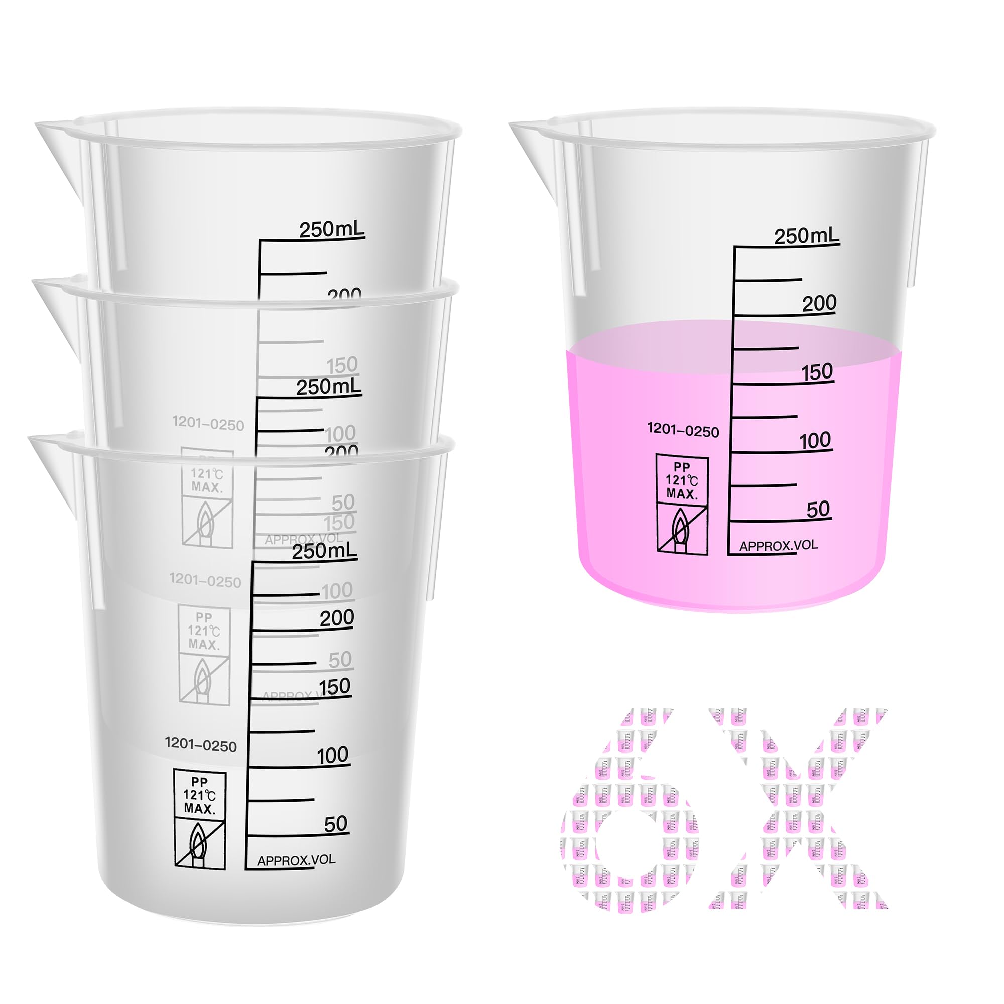 Amazon.com: Labvida 6PCS Plastic Beakers,Vol.250ml(8.45oz) Stackable ...