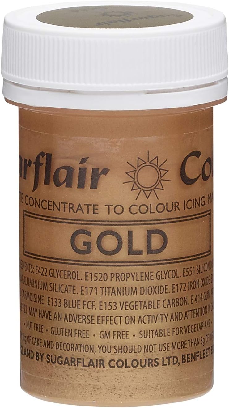 Sugarflair Gold Satin Food Colouring Paste, Highly Concentrated for Use ...