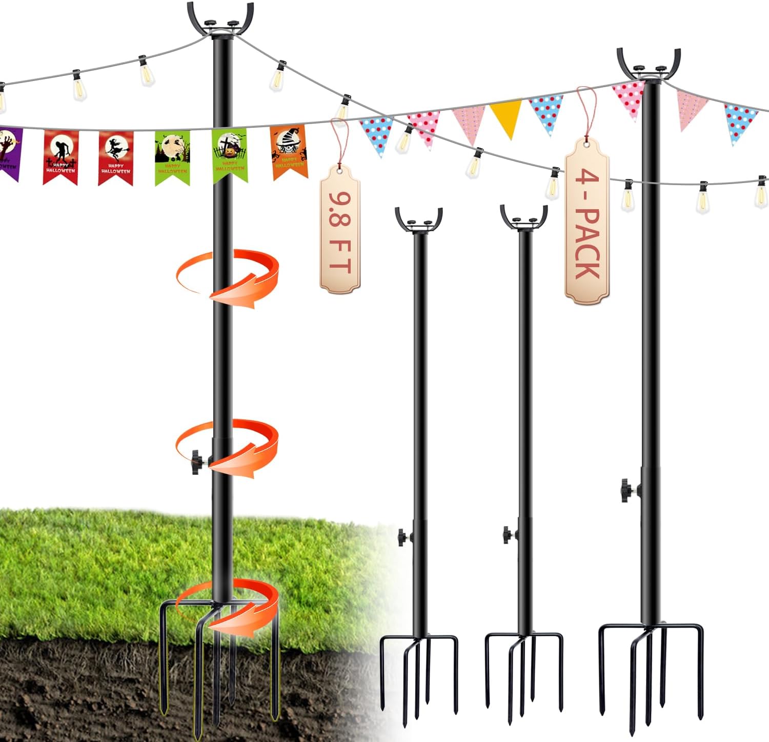 Amazon.com : GUONGSEM Holiday String Lights Poles 4 Pack for Outdoor ...