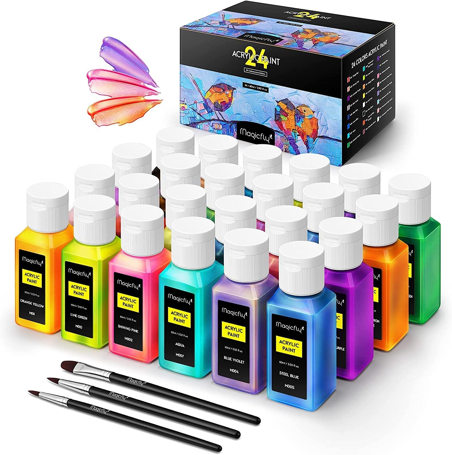 Amazon.com: Magicfly Iridescent Acrylic Paint, Set of 24 Colors (2 oz ...