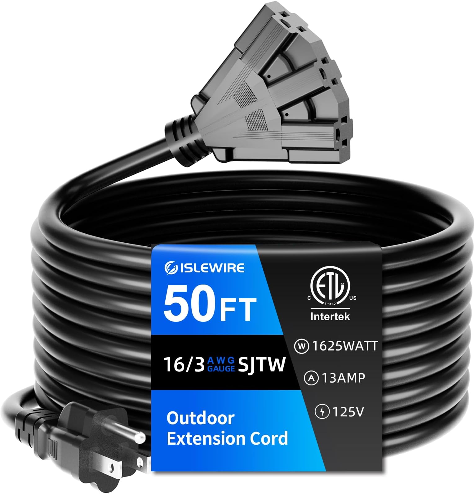 Amazon.com: islewire 50 FT 3 Outlet Outdoor Extension Cord Waterproof ...