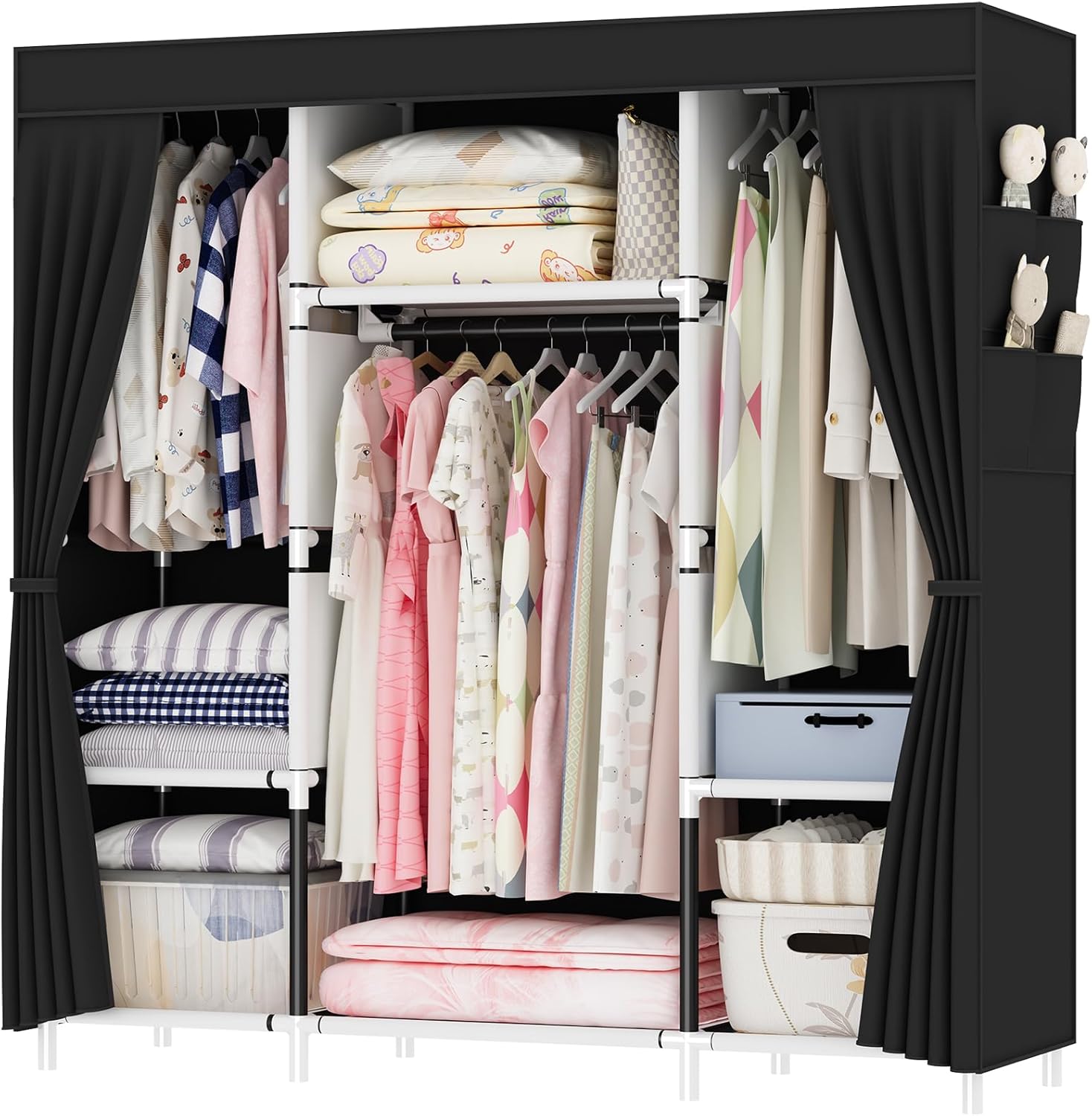 OPPAIYA Canvas Wardrobe, Open Wardrobe With 3 Hanging Rails, 3 ...