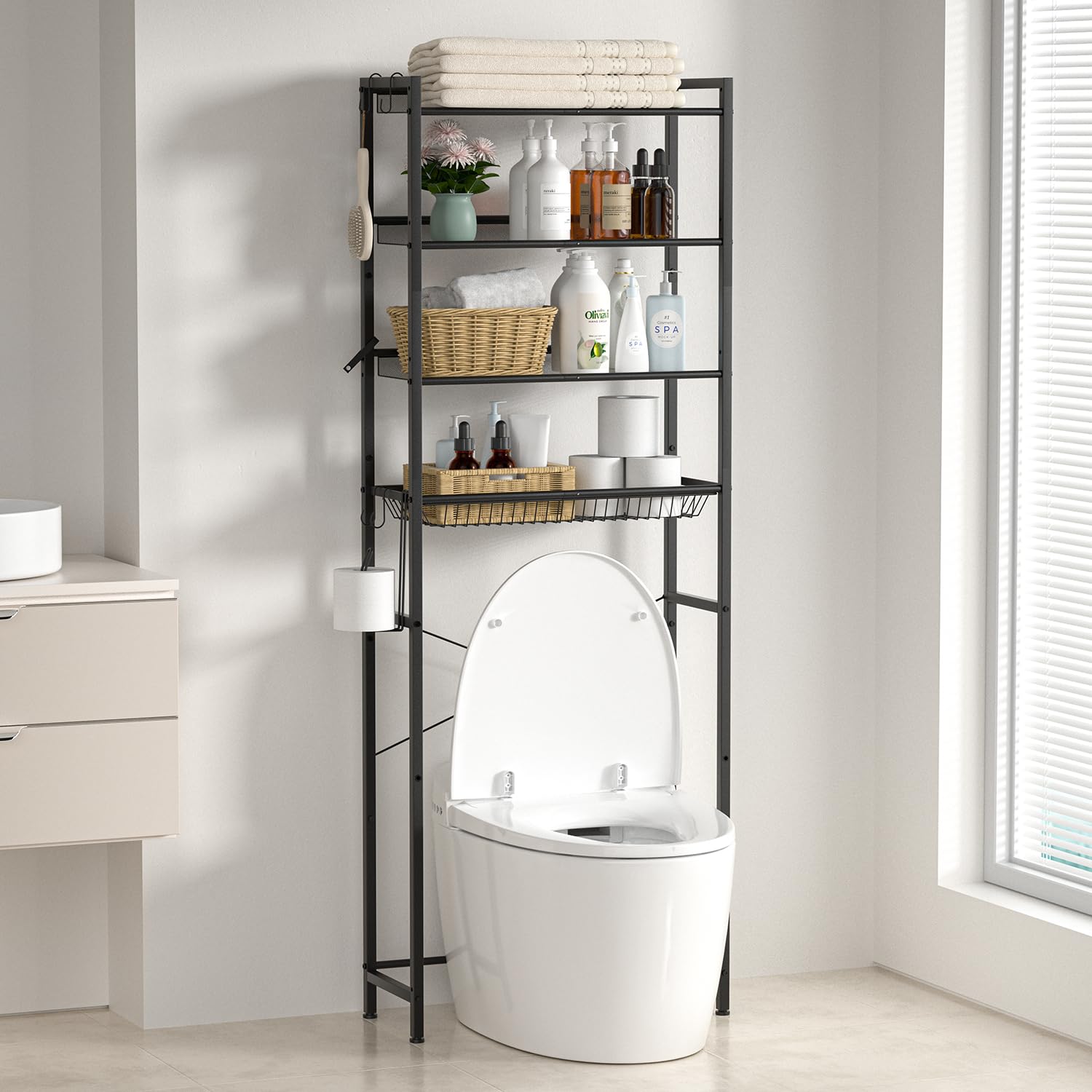 Amazon.com: ASHLEYRIVER Over The Toilet Storage Rack,Metal 4-Tier ...