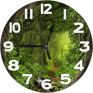 Amazon.com: VARUN Round Wall Clock Forest Jungle Green Trees Plants ...