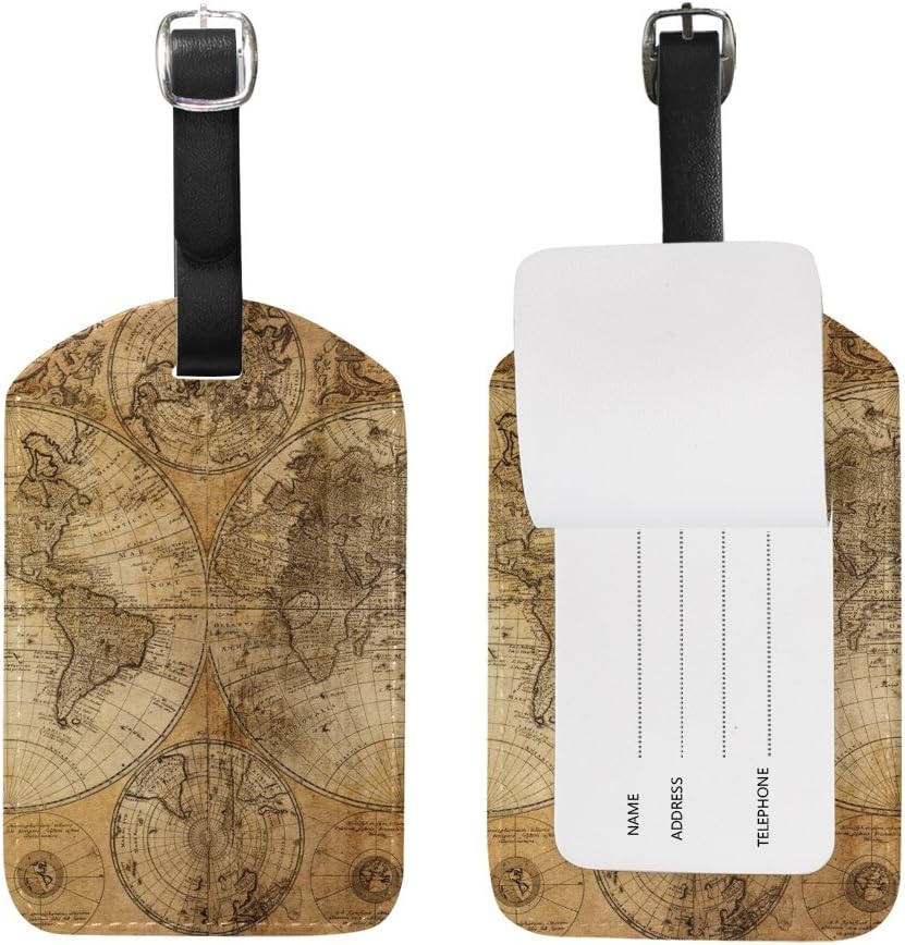 Amazon.com | My Daily Vintage World Map Luggage Tag PU Leather Bag Tag ...