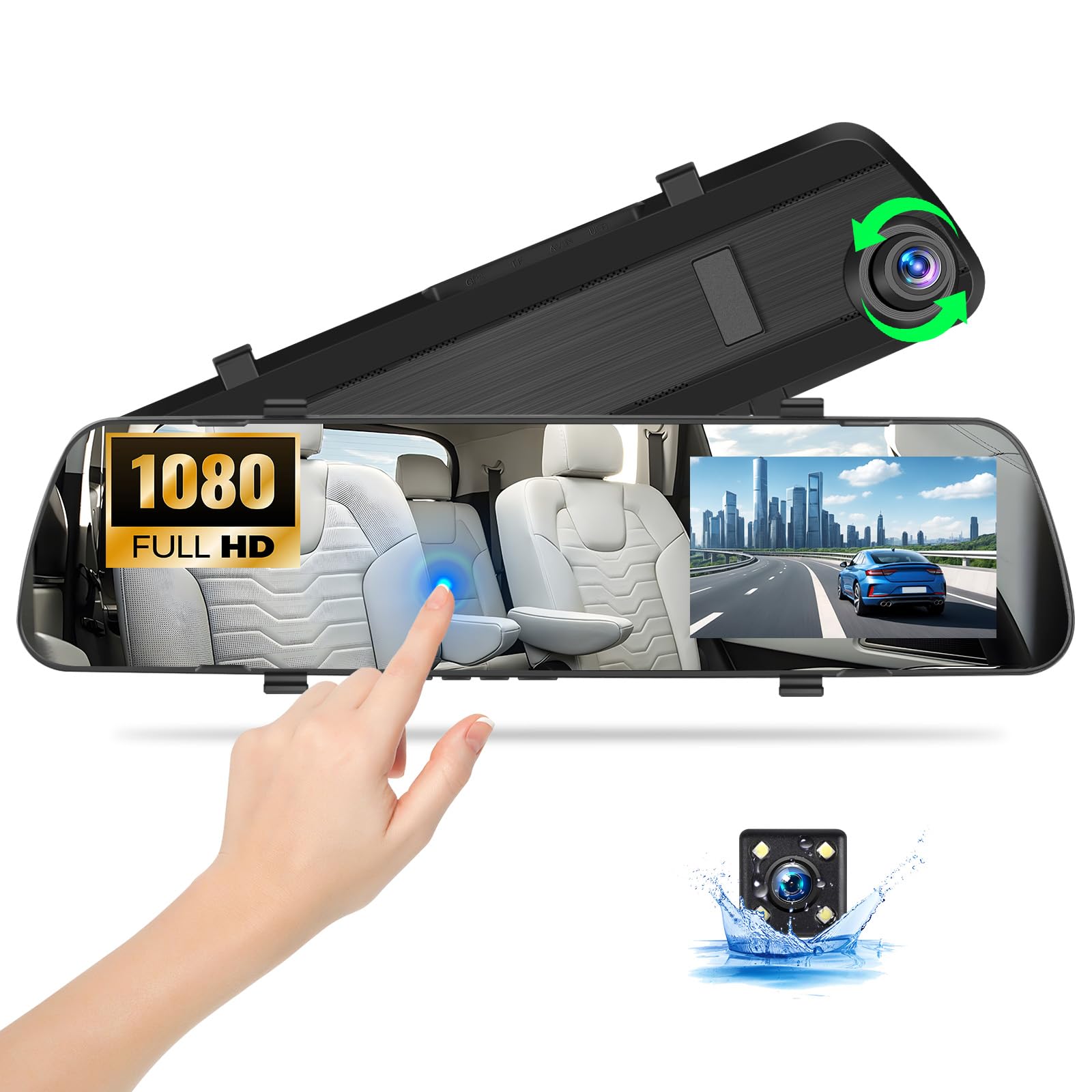 Amazon.com: Mirror Dash Cam 4 Inch Rear View Mirror 1080P Front and ...