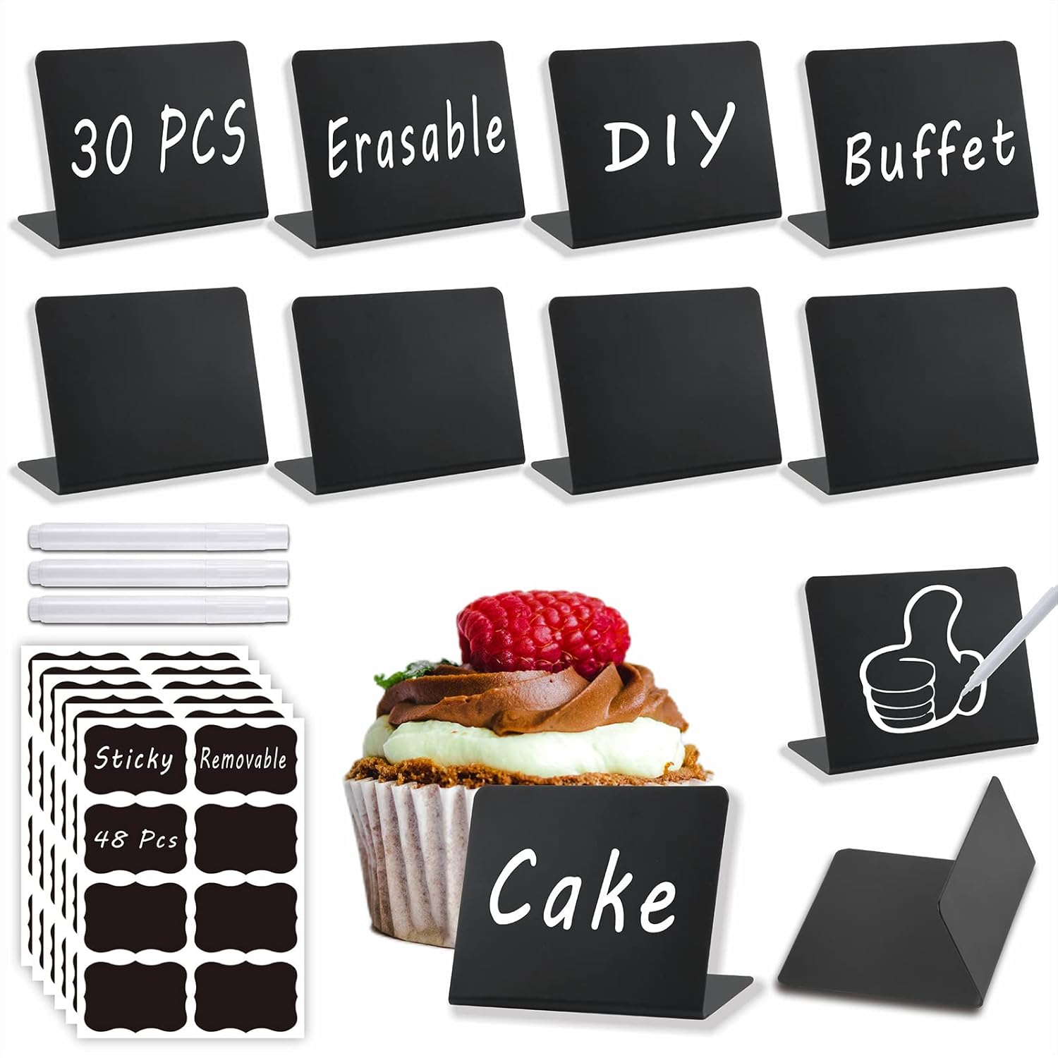 Amazon.com: 81-Piece Set of Mini Chalkboard Signs for Food: 30 Erasable ...