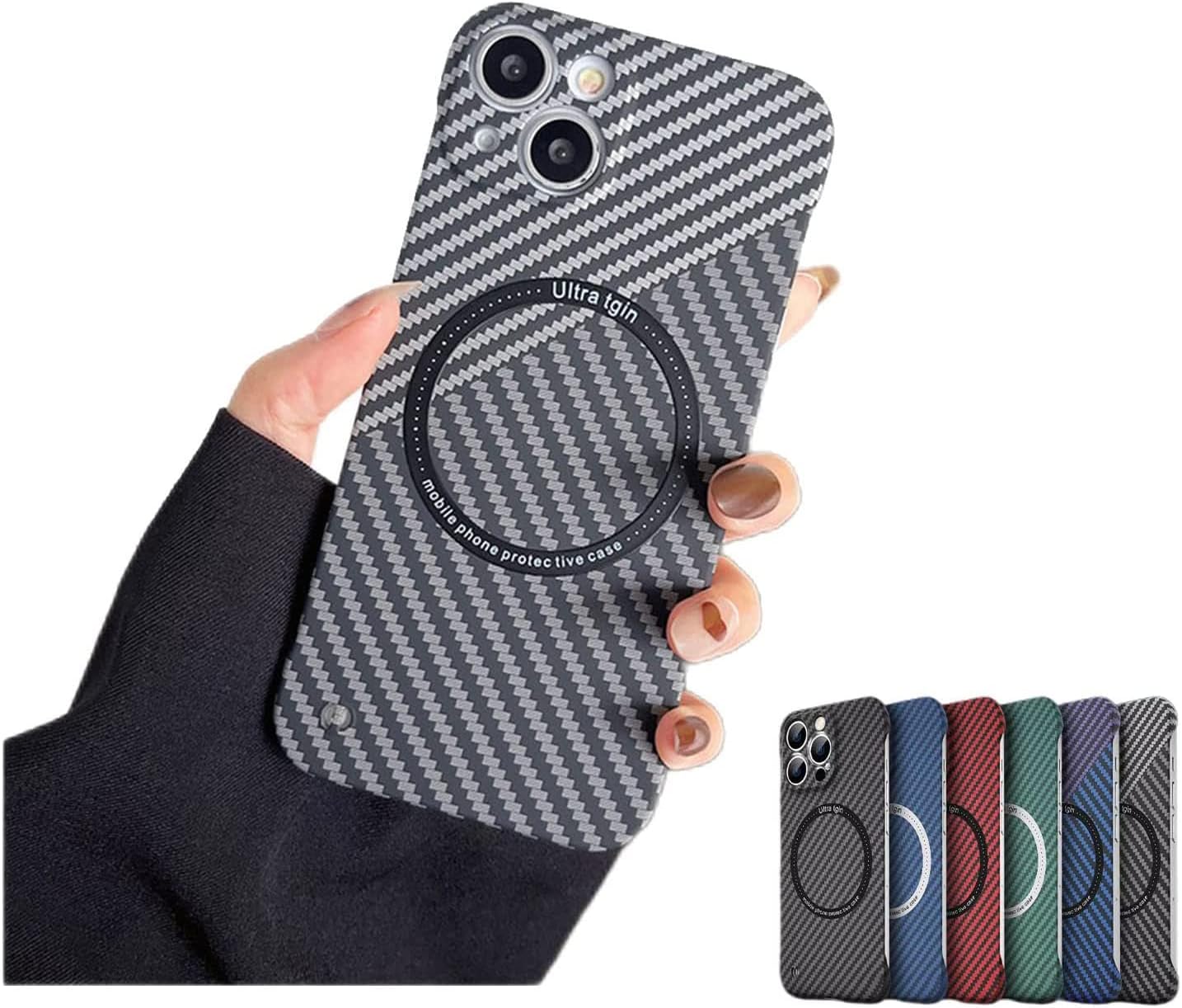 HFAOHO Carbon Fiber Texture Frameless for Magnetic Charging Phone Case ...