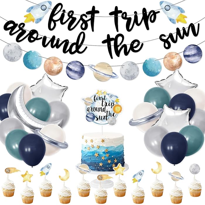 Buy First trip Around the Sun Birthday Decorations -58pcs Outer Space ...