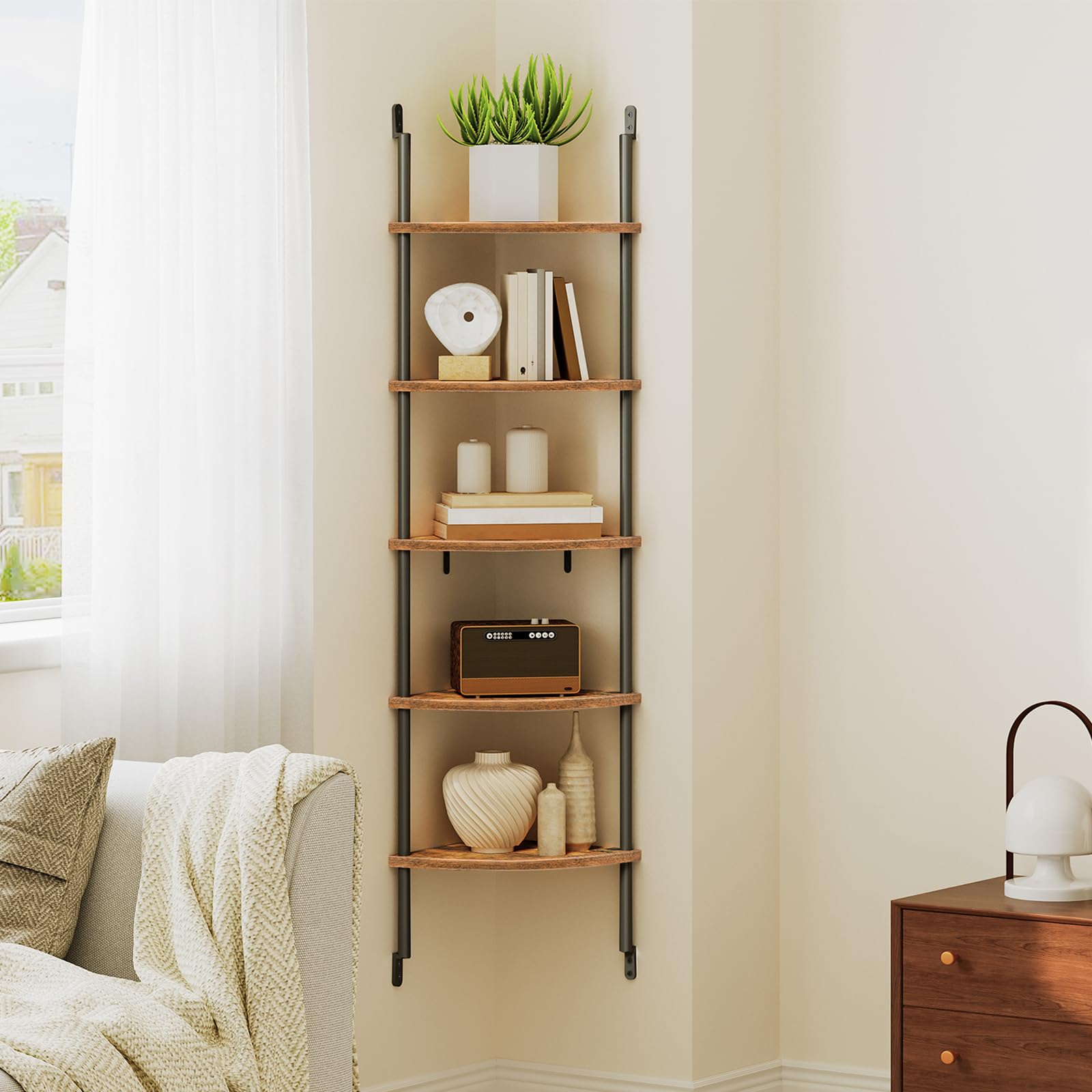 Amazon.com: HOOBRO 5-Tier Corner Shelf Wall Mounted, Corner Floating ...