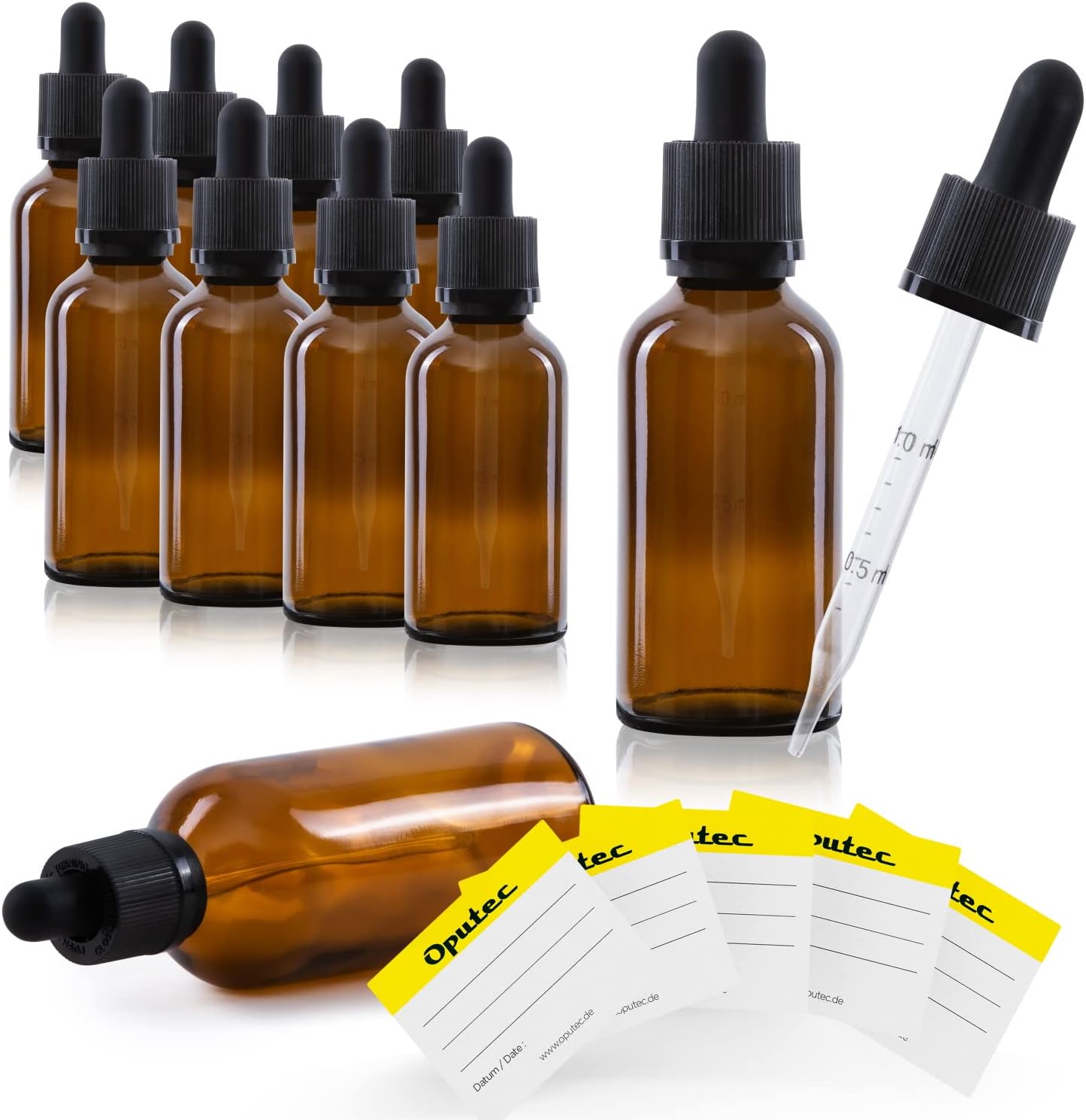 Oputec 10 x 50 ml Pipette Bottle with Glass Pipette + 10 Labelling ...